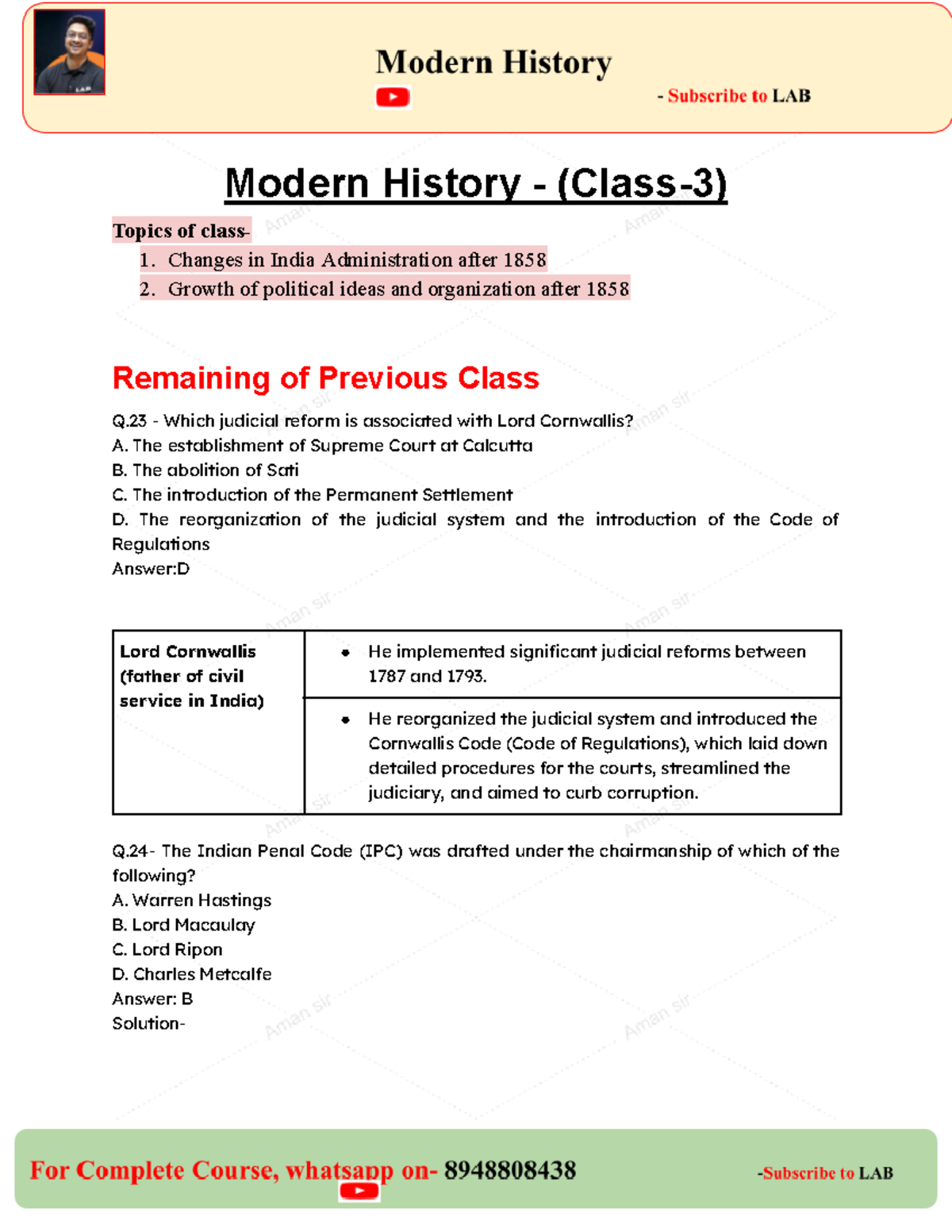 Mordern history - Modern History - (Class-3) Topics of class- 1 ...
