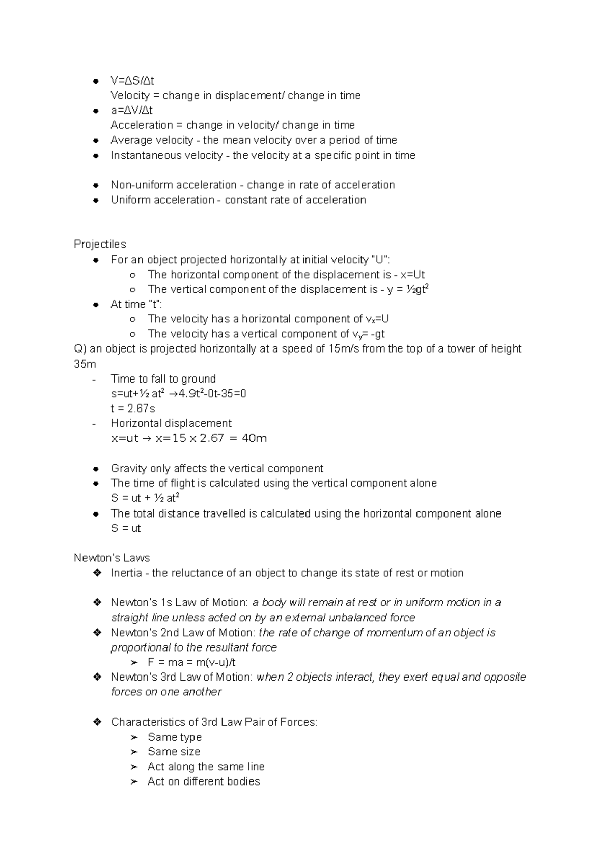 Mechanics - Physics - Contains Suvat equations and Newton's Law - V=ΔS ...