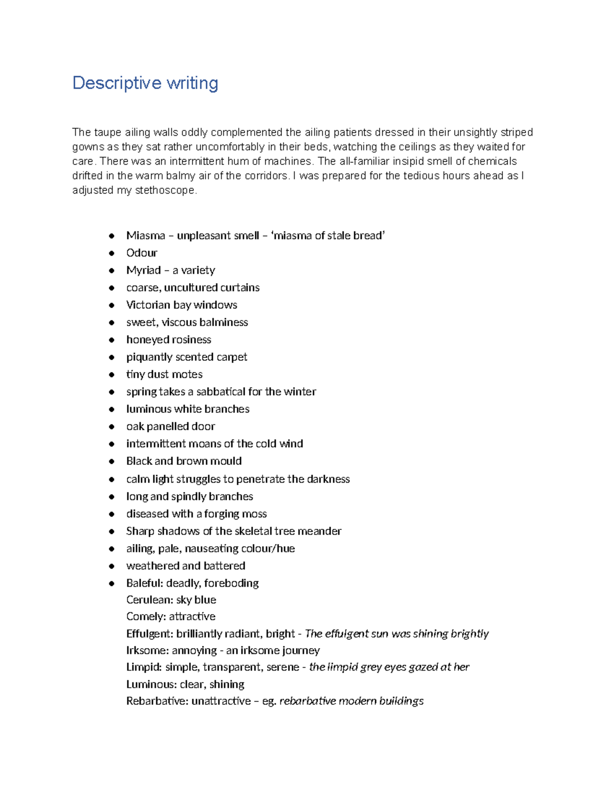 Descriptive writing - There was an intermittent hum of machines. The ...