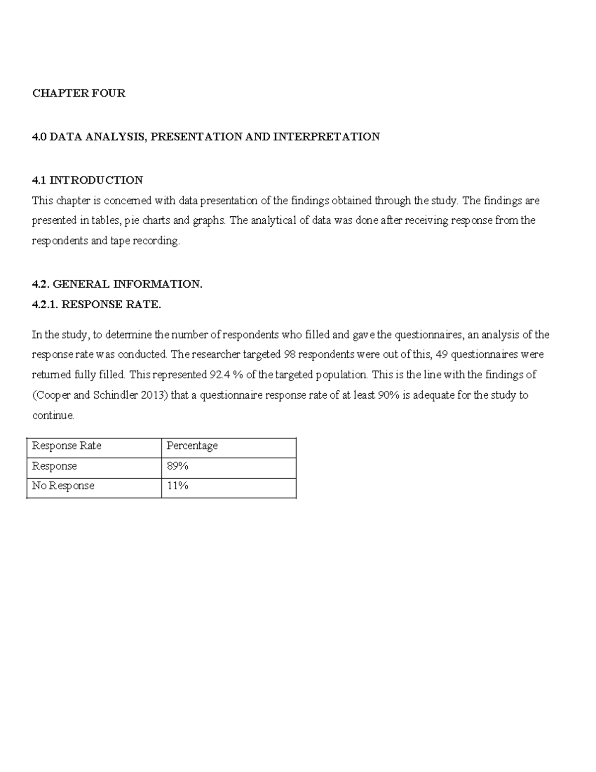 Chapter FOUR Cyprine - education and business - CHAPTER FOUR 4 DATA ANALYSIS, PRESENTATION AND ...