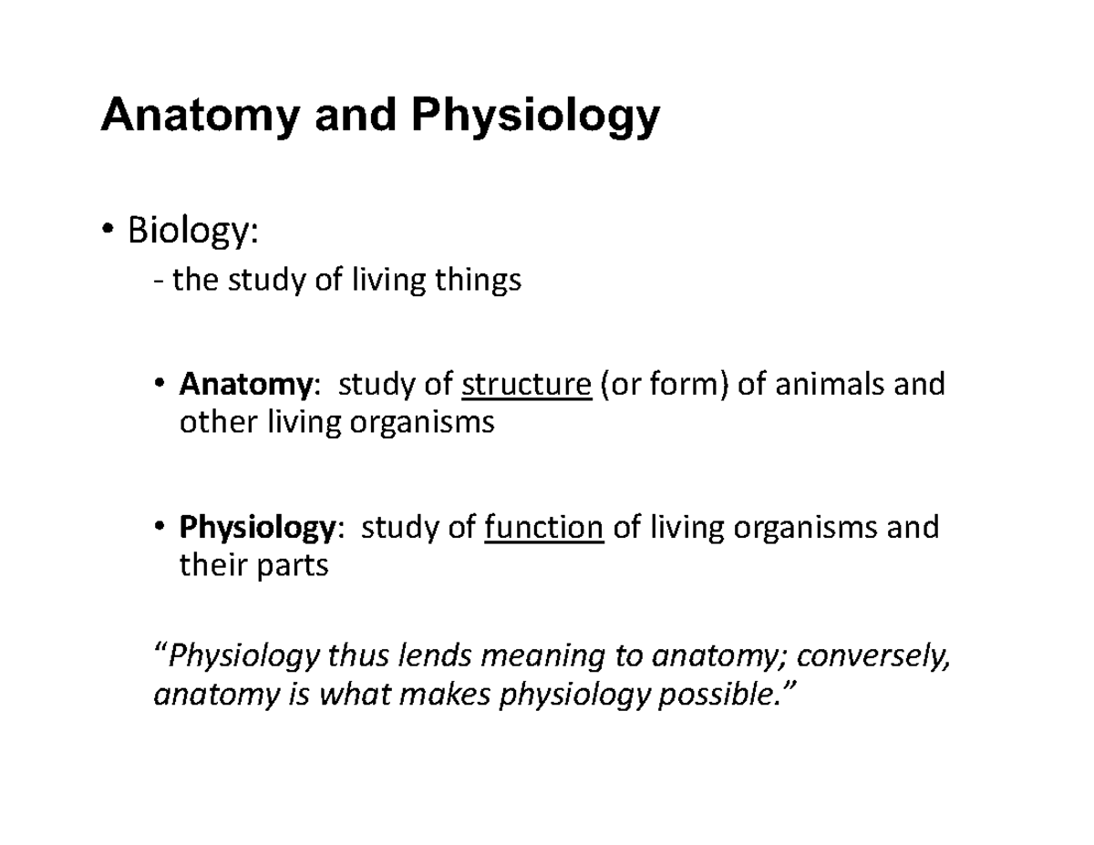 Ch. 1 2019 Fall - chapter 1 - Anatomy and Physiology Biology: the study ...