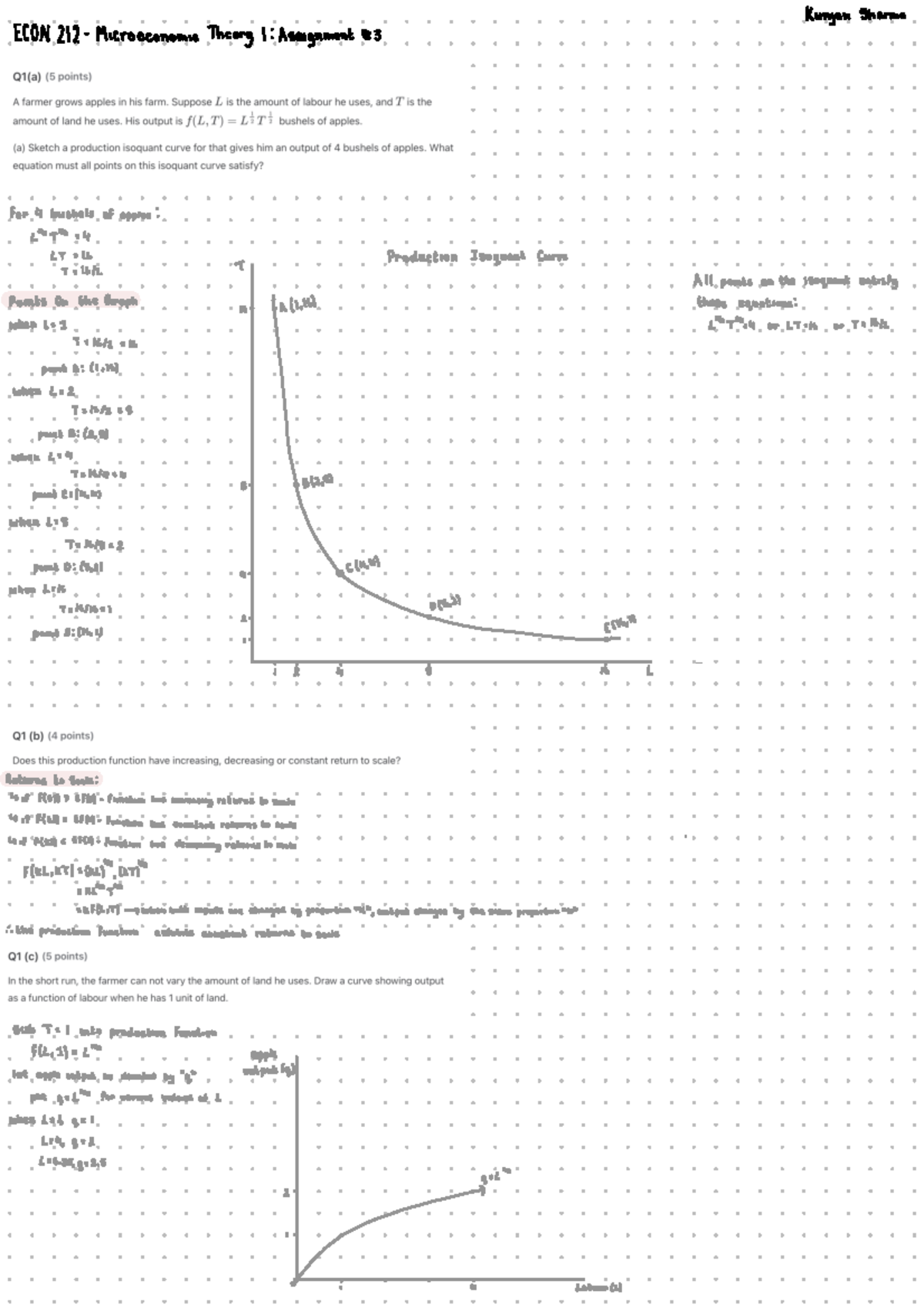 Assignment #3 - Kunjan Sharma ECON 212 Microeconomic Theory I Assignment Q1(a) (5 points) A ...