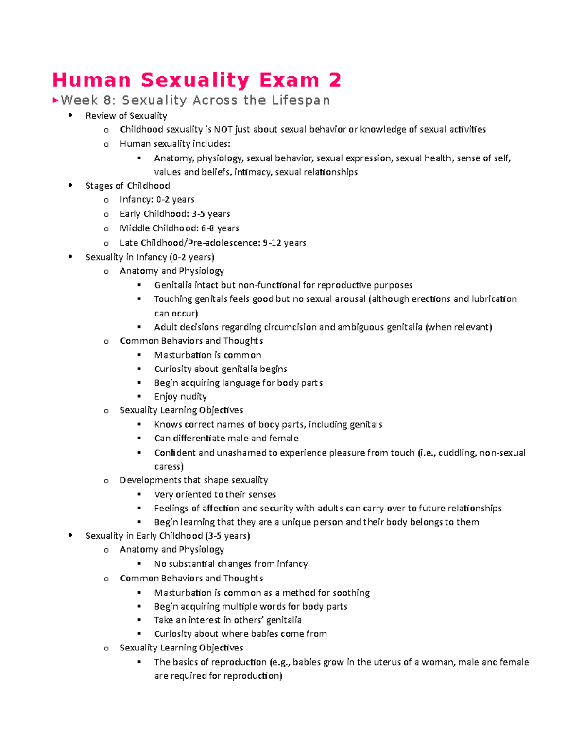 Sexuality Notes For Exam 2 Human Sexuality Exam 2 Week 8 Sexuality