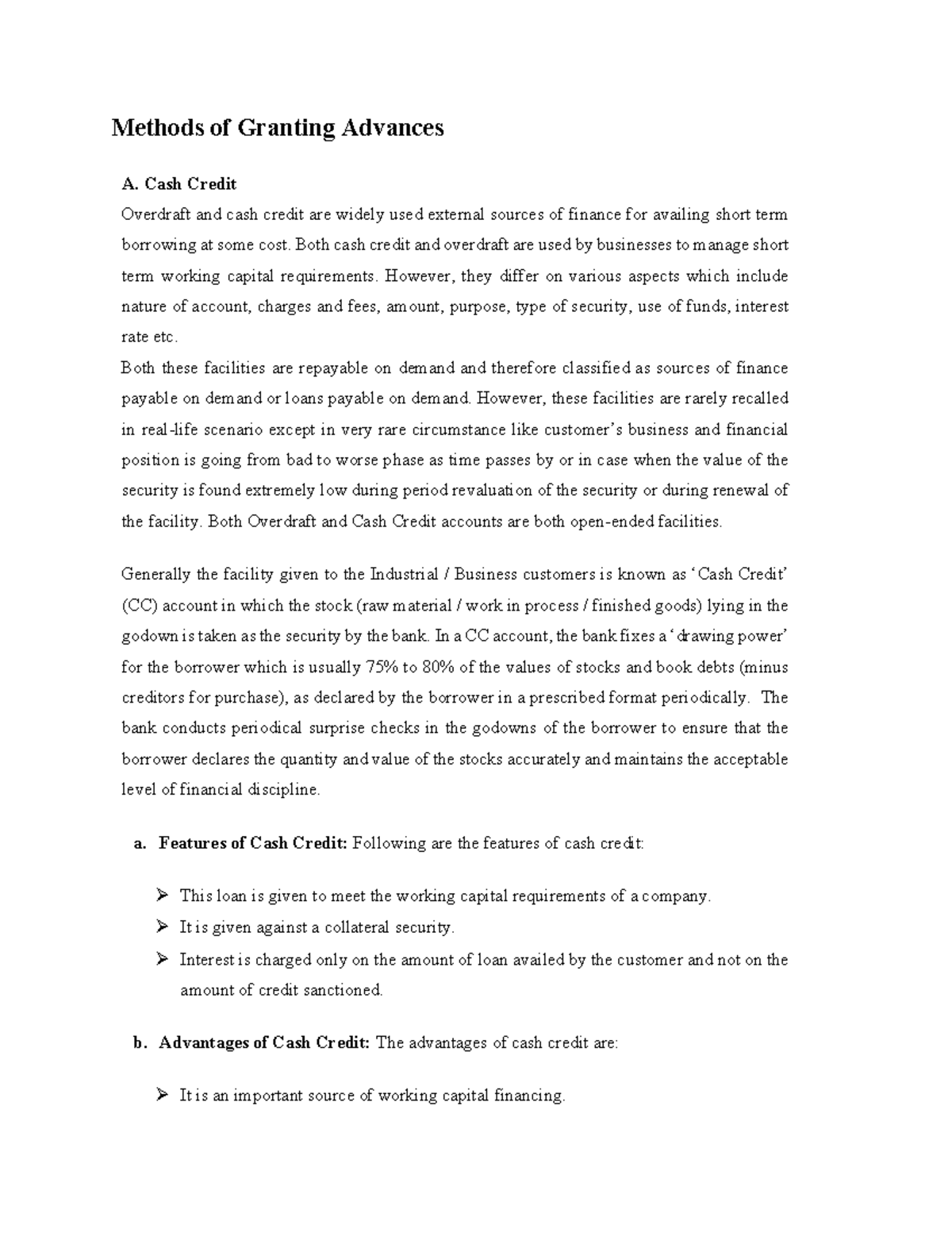 8. Methods of Granting Advances - Cash Credit Overdraft and cash credit ...