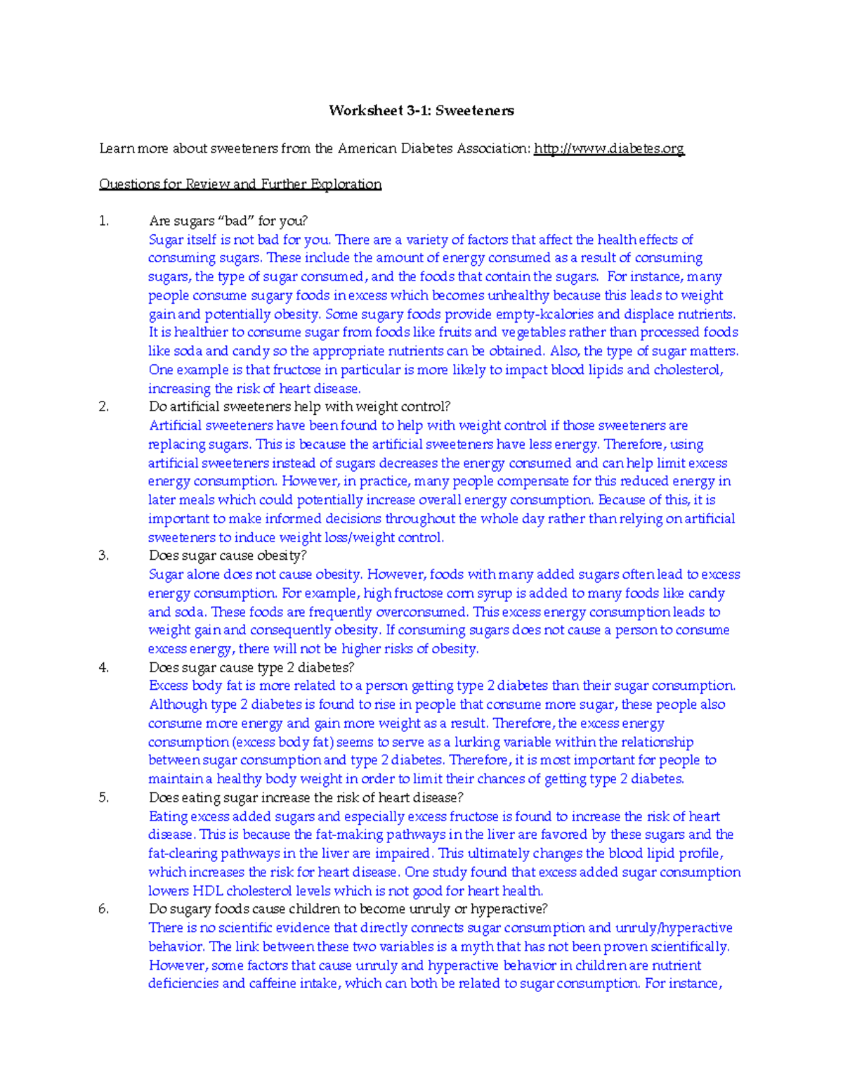 Nutrition Case Study 1 .docx - Worksheet 3-1: Sweeteners Learn more ...