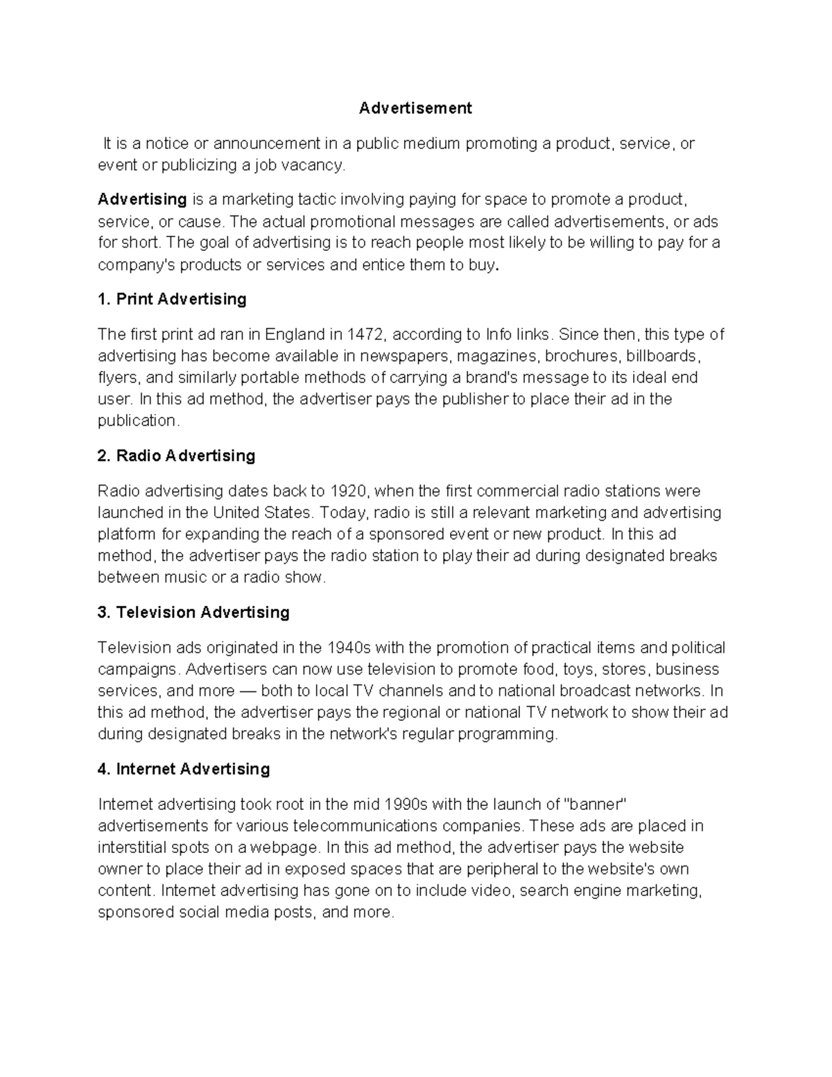 Advertisement - Lecture notes - Advertisement It is a notice or ...
