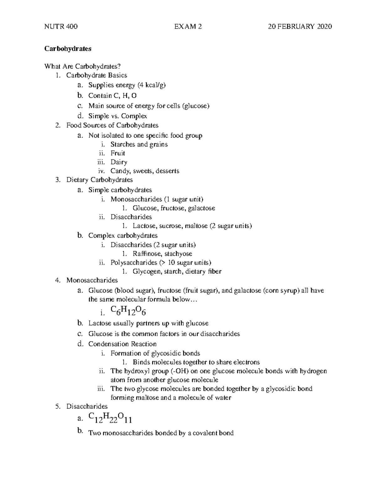Carbohydrates EXAM 2 - Carbohydrates What Are Carbohydrates? 1 Basics a ...