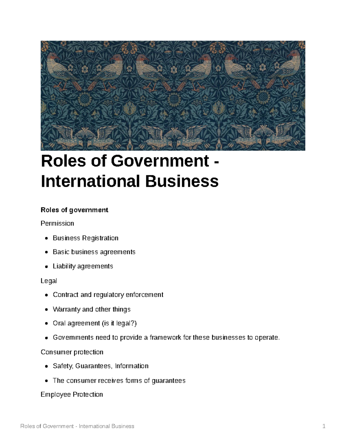 Roles of Governmenet - International Business - Consumer protection ...