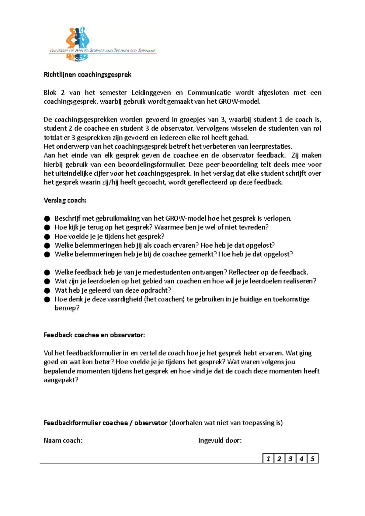 Richtlijnen coachingsgesprek - De coachingsgesprekken worden gevoerd in ...