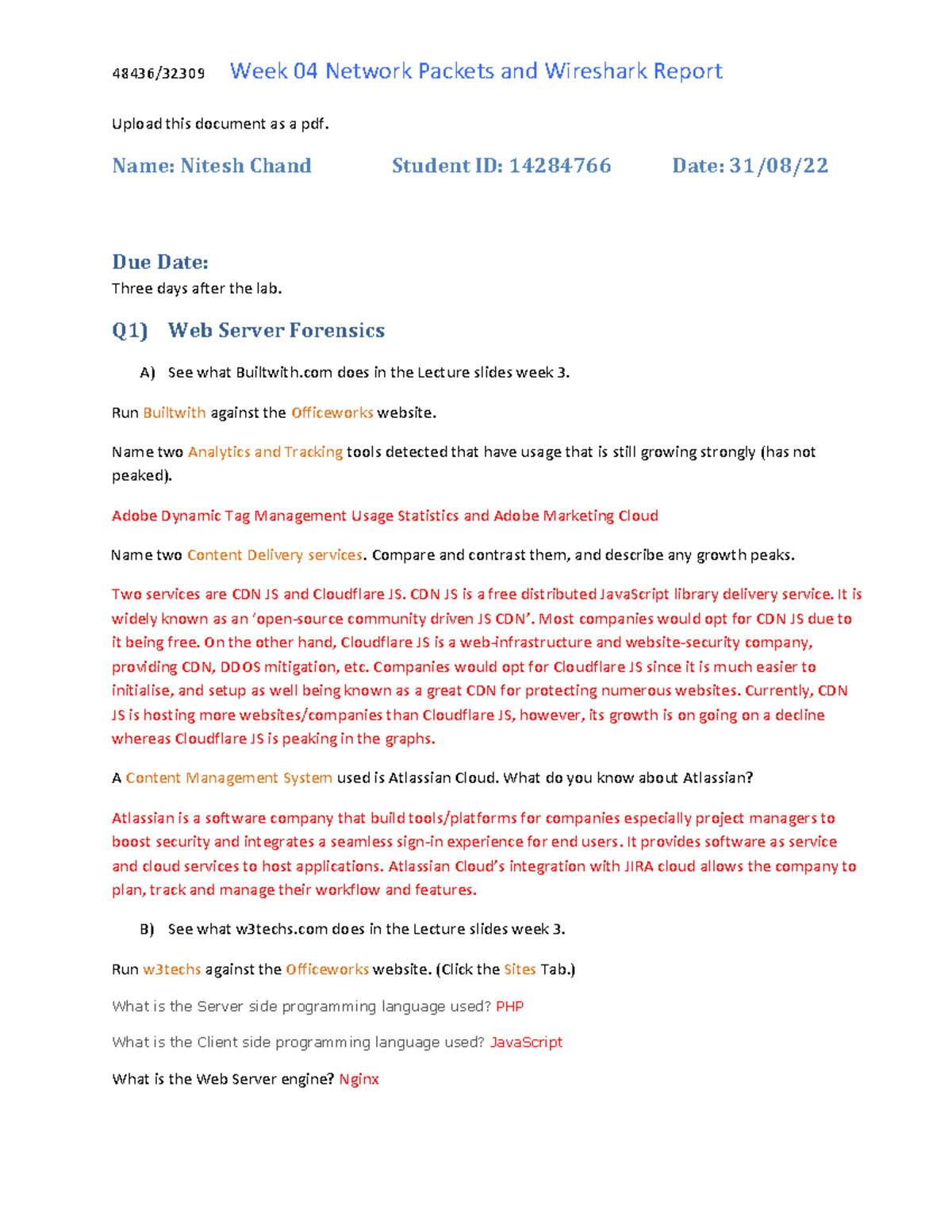 Week 04 Networks Report - Upload this document as a pdf. Name: Nitesh ...