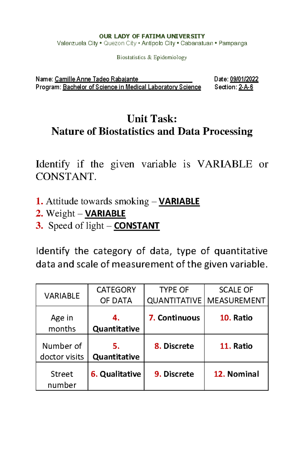 Rabajante, Camille Anne Unit Task - Nature of Biostatistics and Data ...
