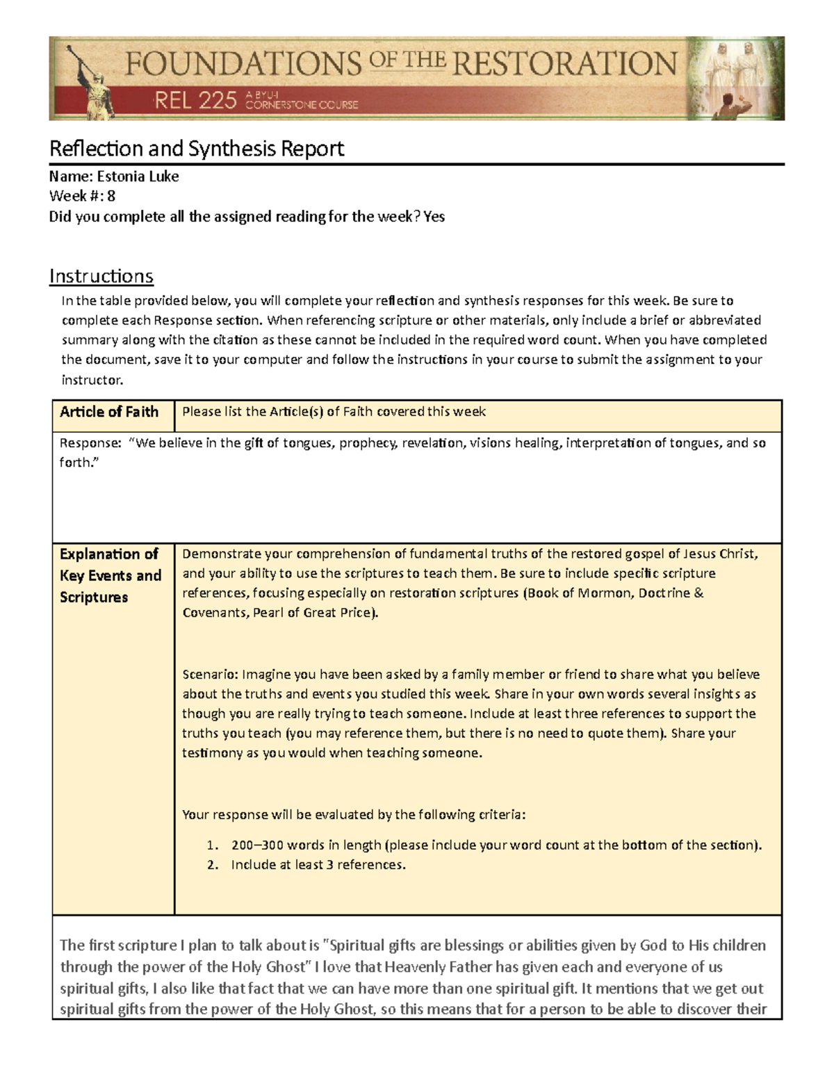 REL225C W08 Reflection And Synthesis (5) - Reflection and Synthesis ...