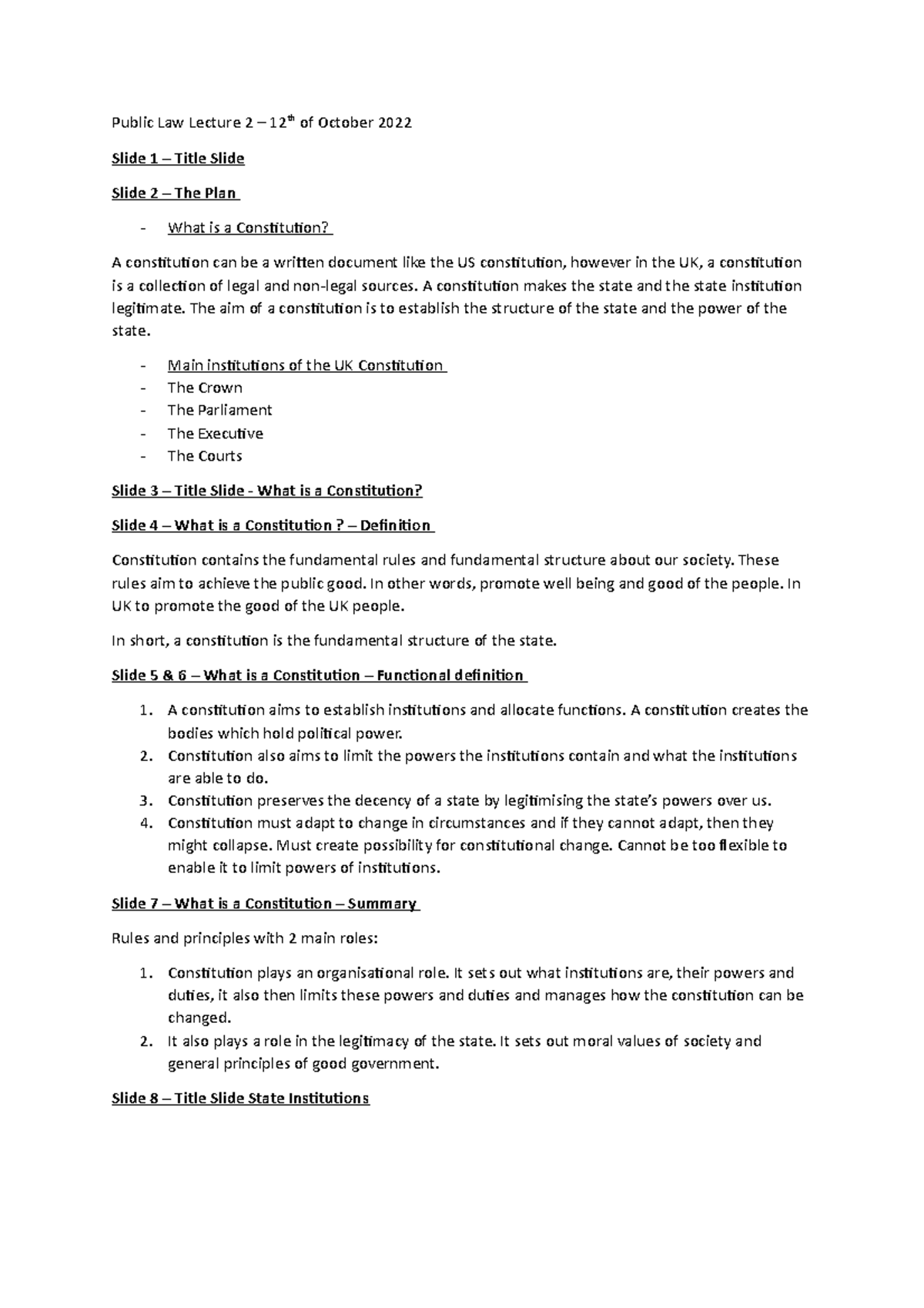 Public Law Lecture 2 A Constitution Makes The State And The State Institution Legitimate The