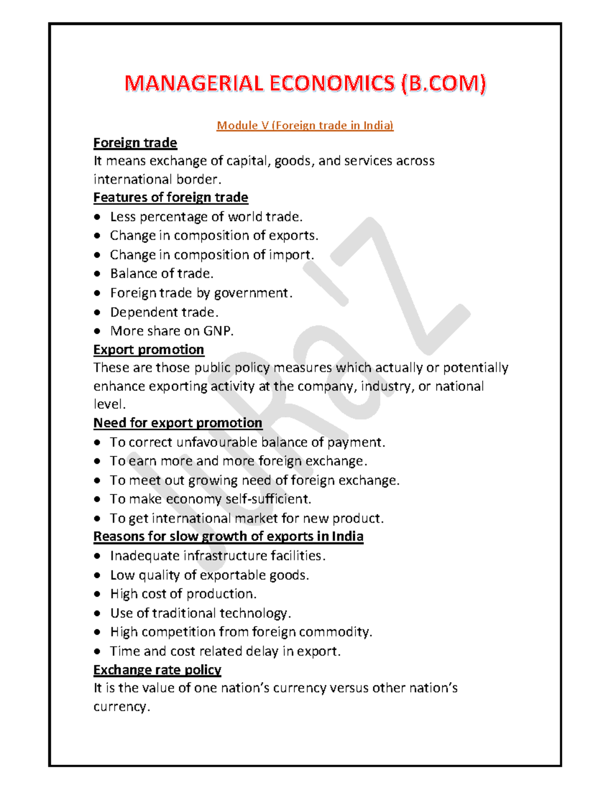 Managerial Economics module 5 - Module V (Foreign trade in India ...