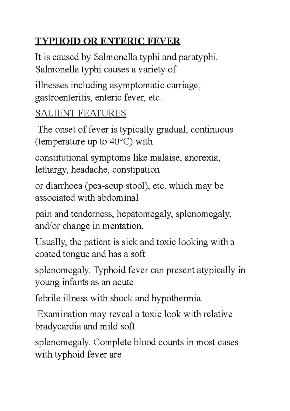 Typhoid Or Enteric Fever Typhoid Or Enteric Fever It Is Caused By Salmonella Typhi And