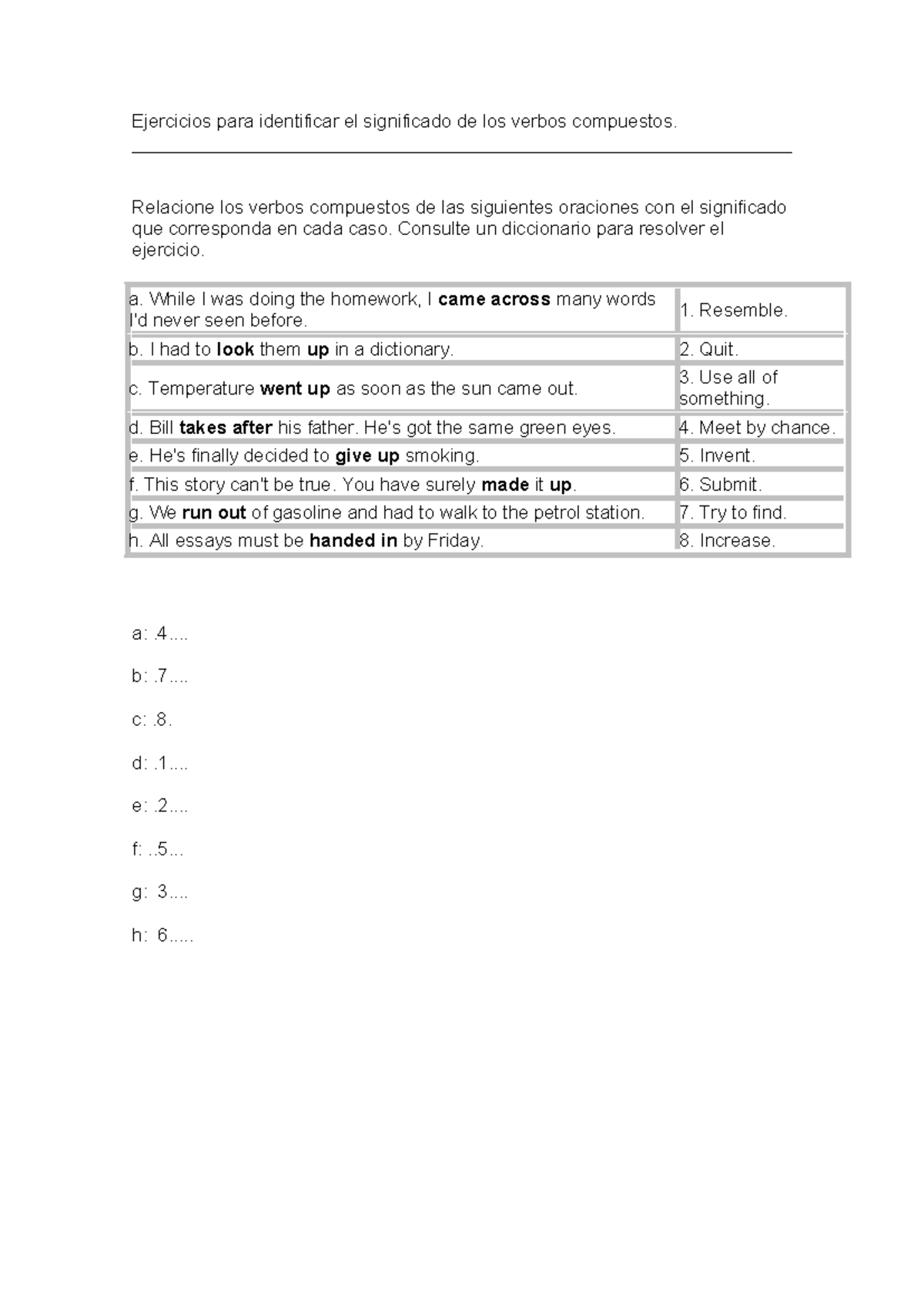 Actividad 8-verbos compuestos - Ejercicios para identificar el ...