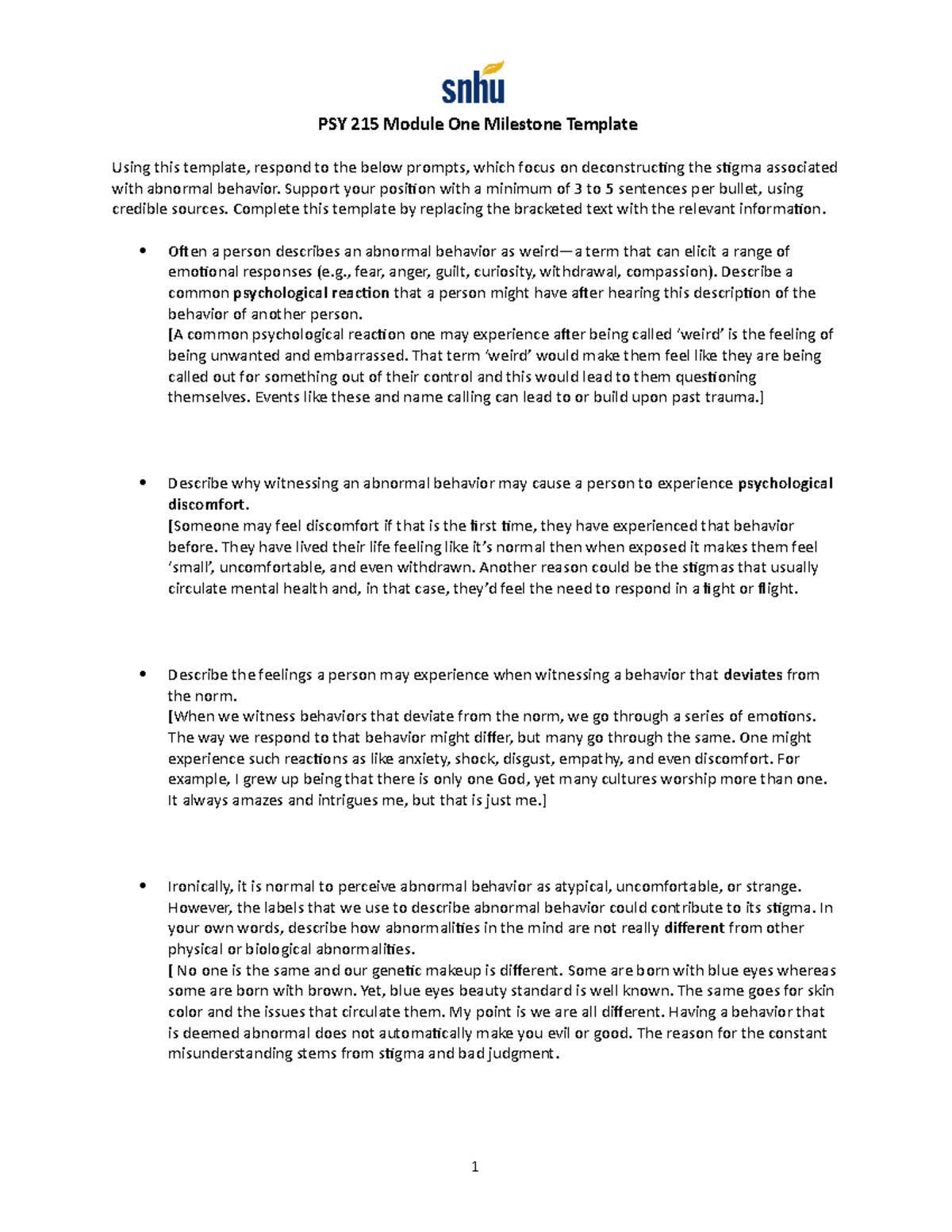PSY 215 Module One Milestone Template - PSY 215 Module One Milestone Template Using this ...