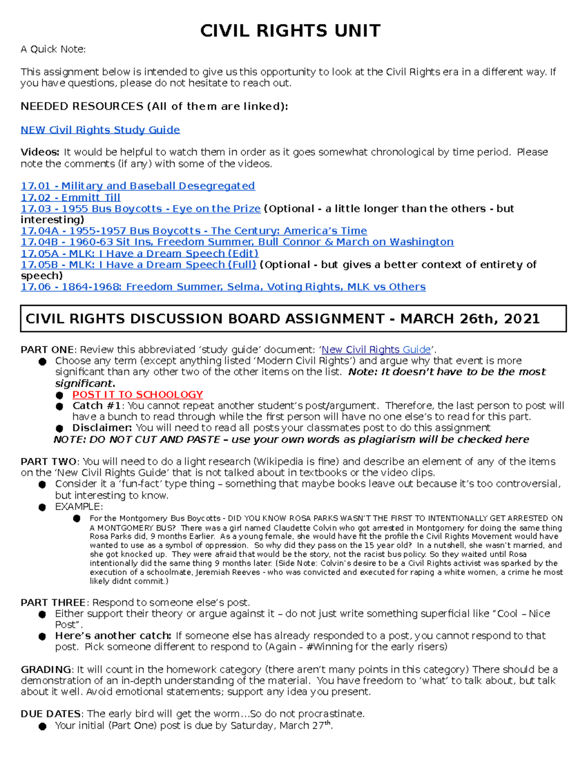 2020-21 Covid Civil Rights Discussion Board Instructions - CIVIL RIGHTS ...