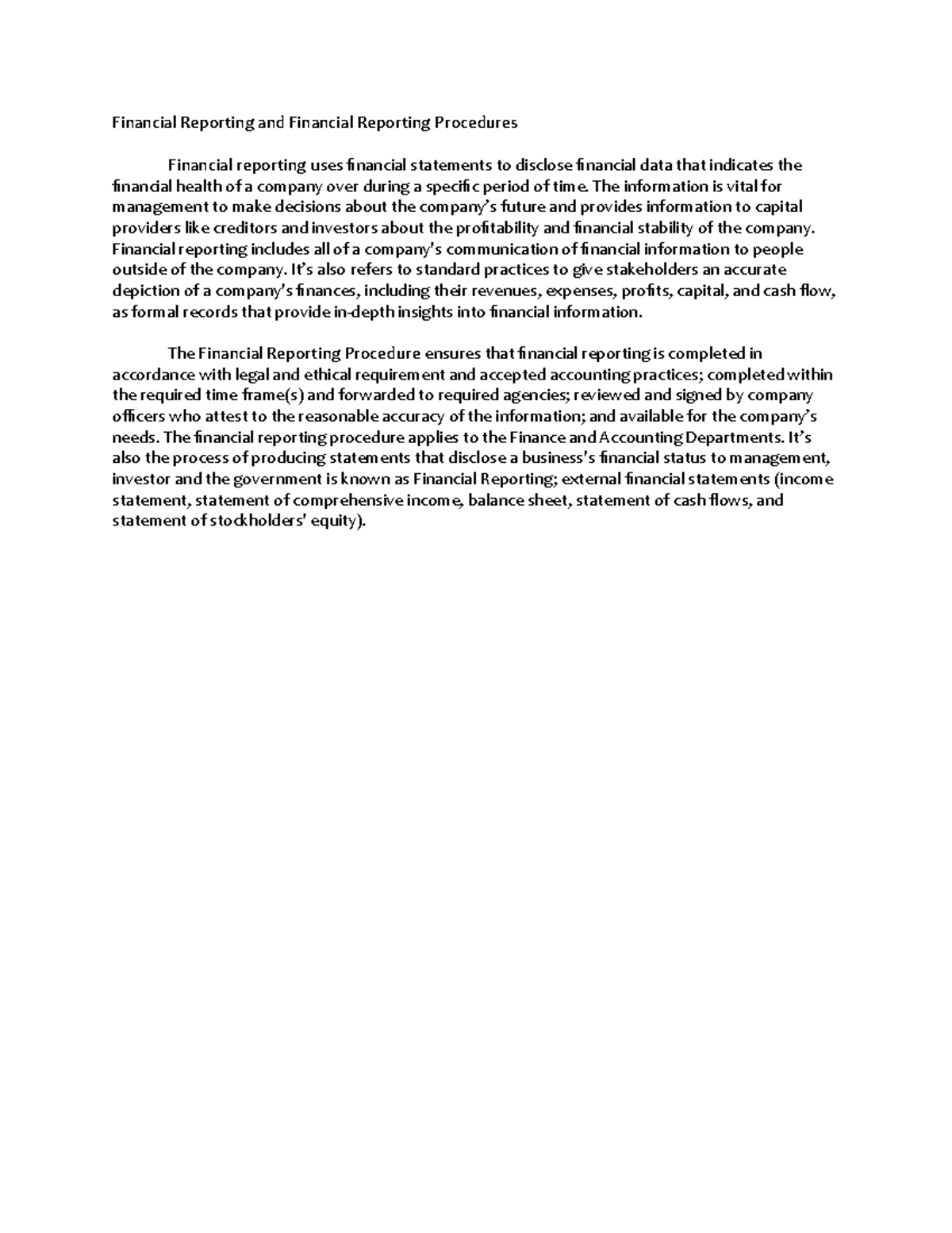 Financial Reporting and Financial Reporting Procedures - The ...