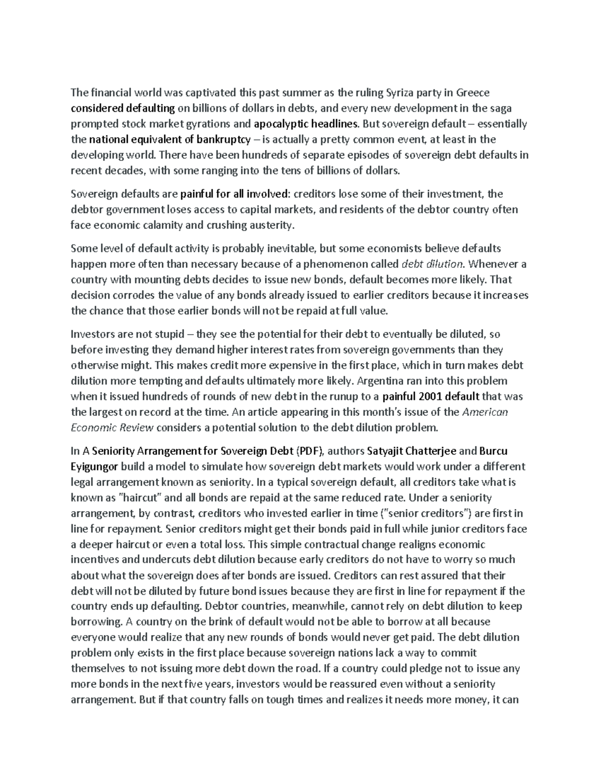 Sovereign Debt Notes - The financial world was captivated this past ...