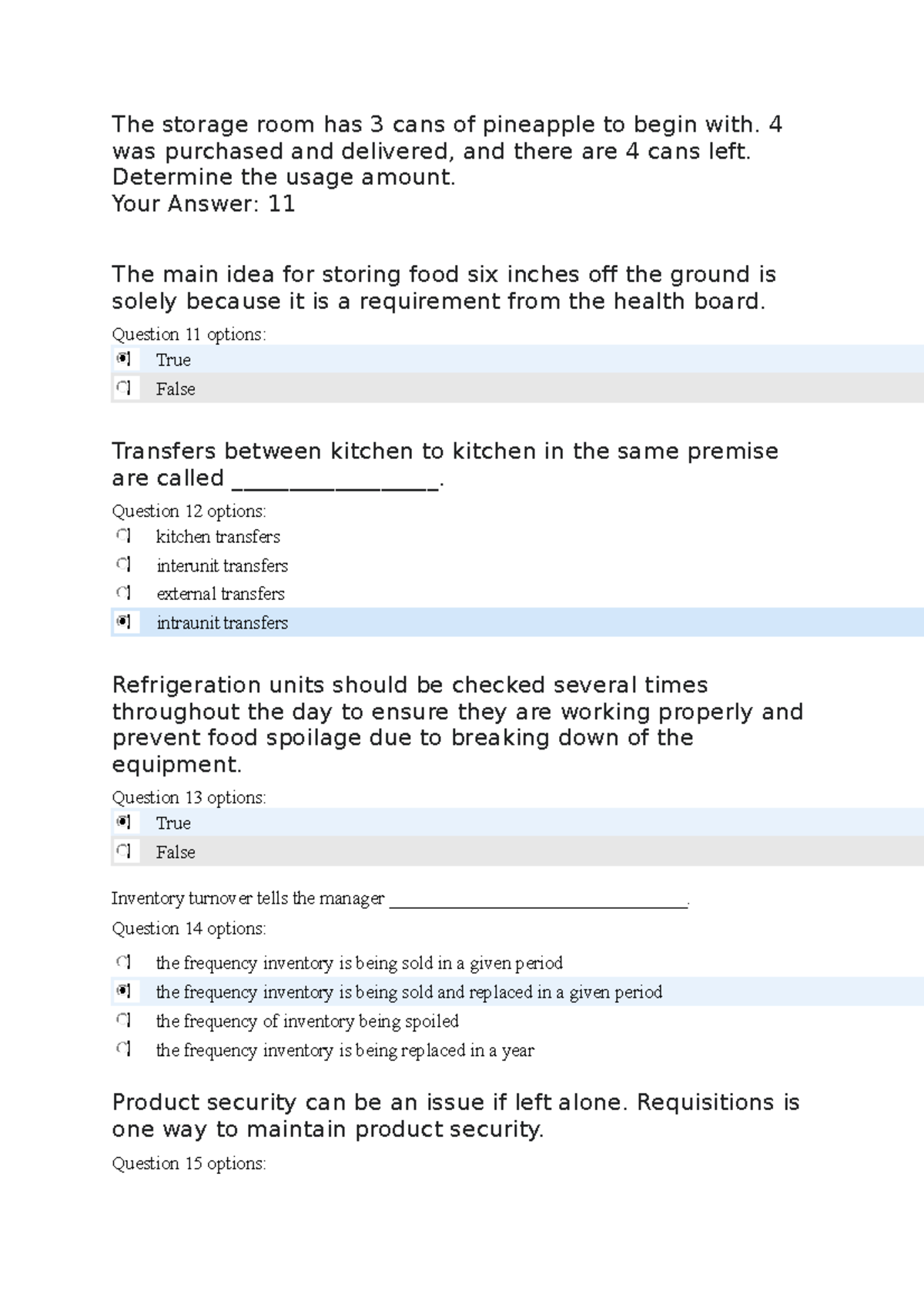 Module 4 QUIZ - HRM - The storage room has 3 cans of pineapple to begin ...