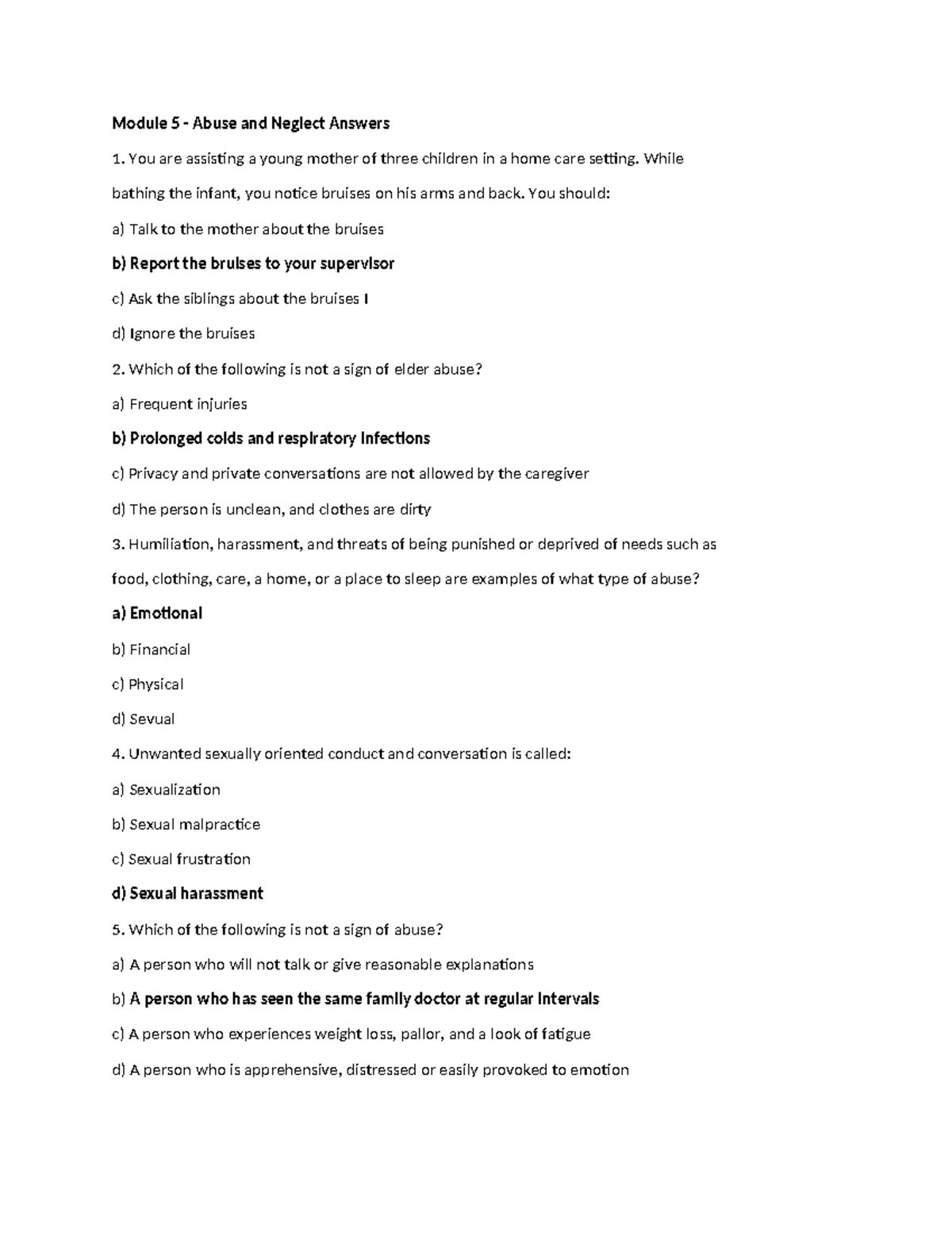 Module 5 Abuse and Neglect Ans - Module 5 - Abuse and Neglect Answers ...
