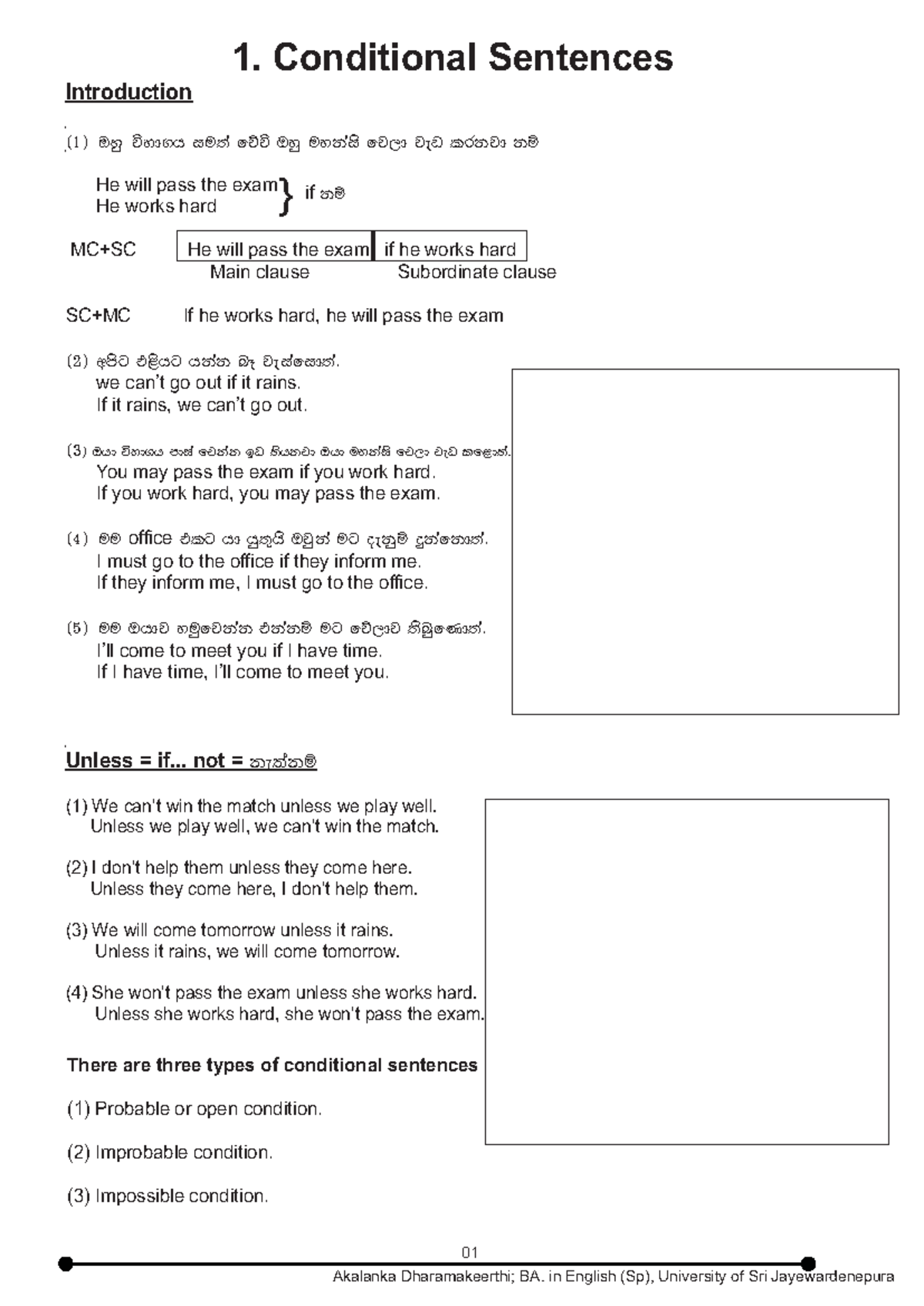 01. Conditional Sentences - } if kï Introduction ^1& Tyq úNd iu;a fõú ...