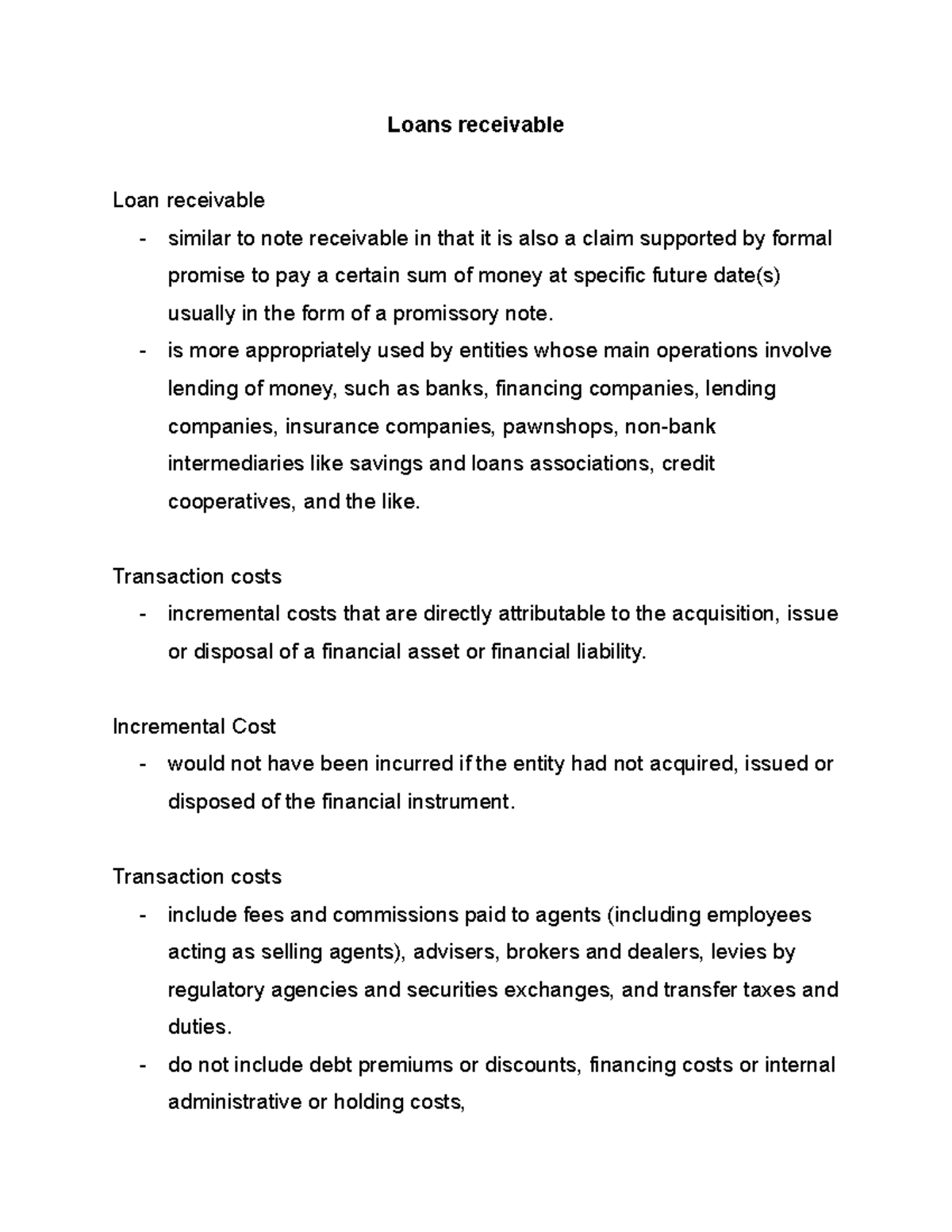 Additional Concepts of Receivable - Loans receivable Loan receivable ...