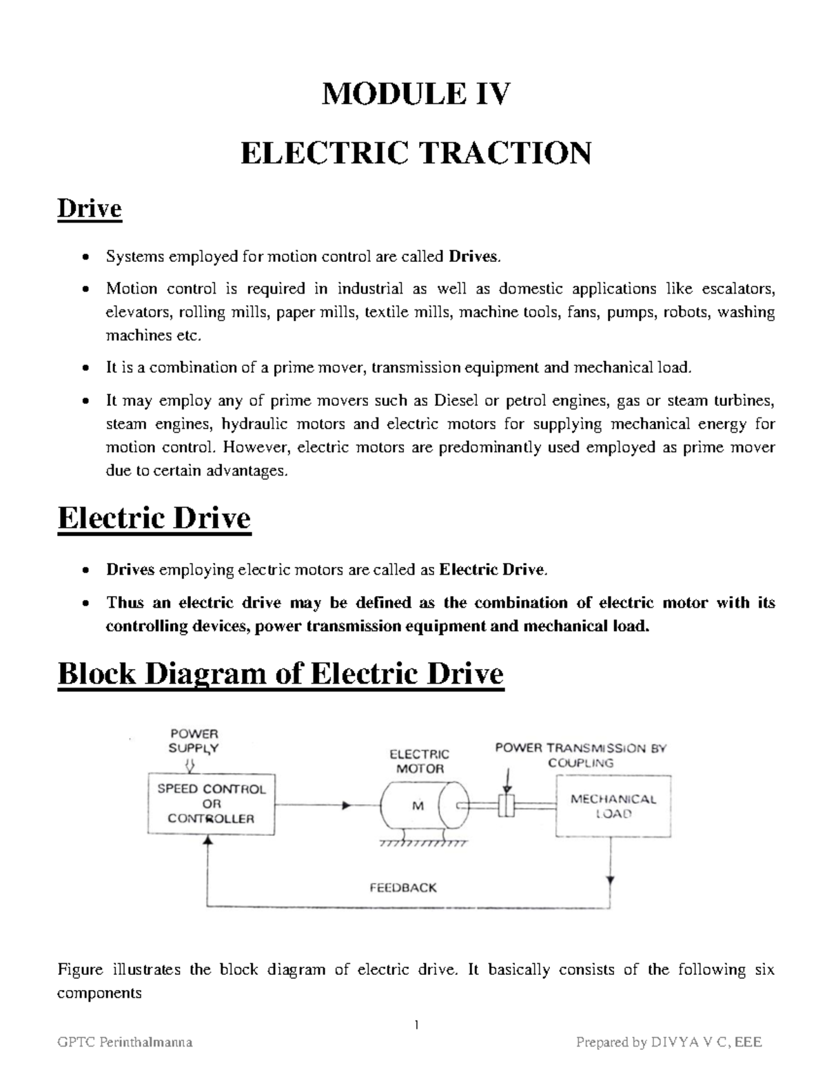 Electric traction - 1 MODULE IV ELECTRIC TRACTION Drive Systems ...