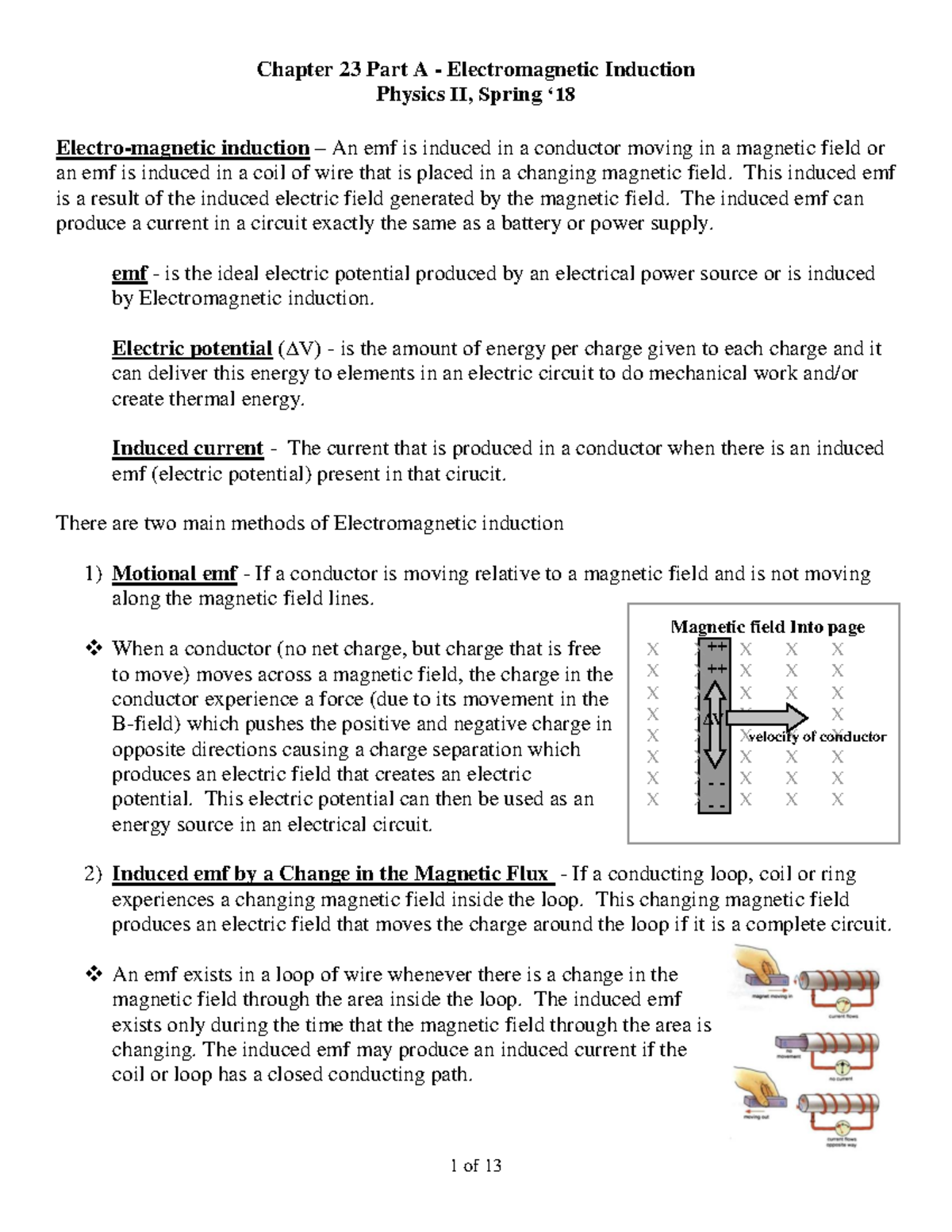 Physics II Ch 23 Part A EM Induction Spring 18 - Chapter 23 Part A ...