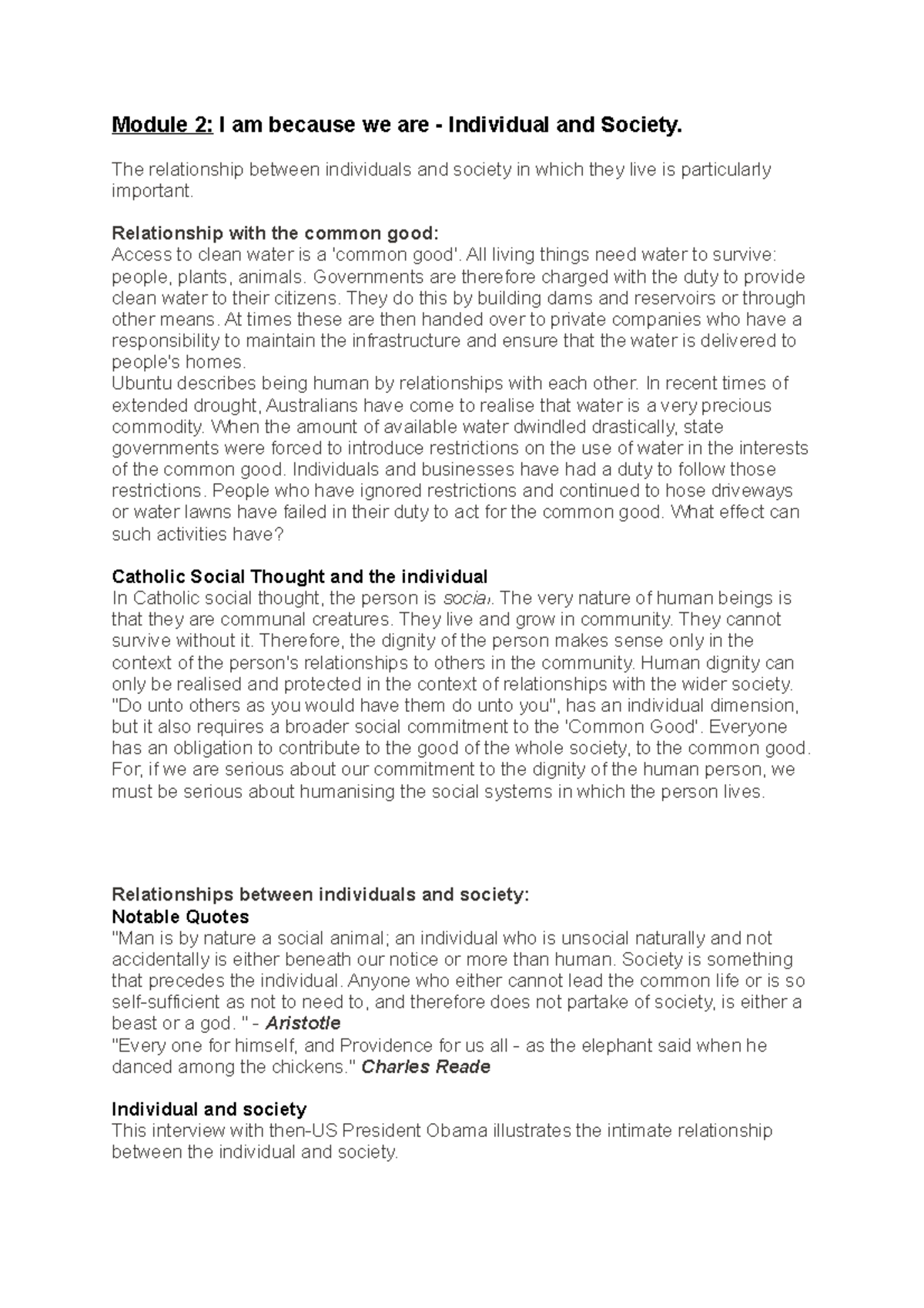 UNCC notes - NA - Module 2: I am because we are - Individual and ...