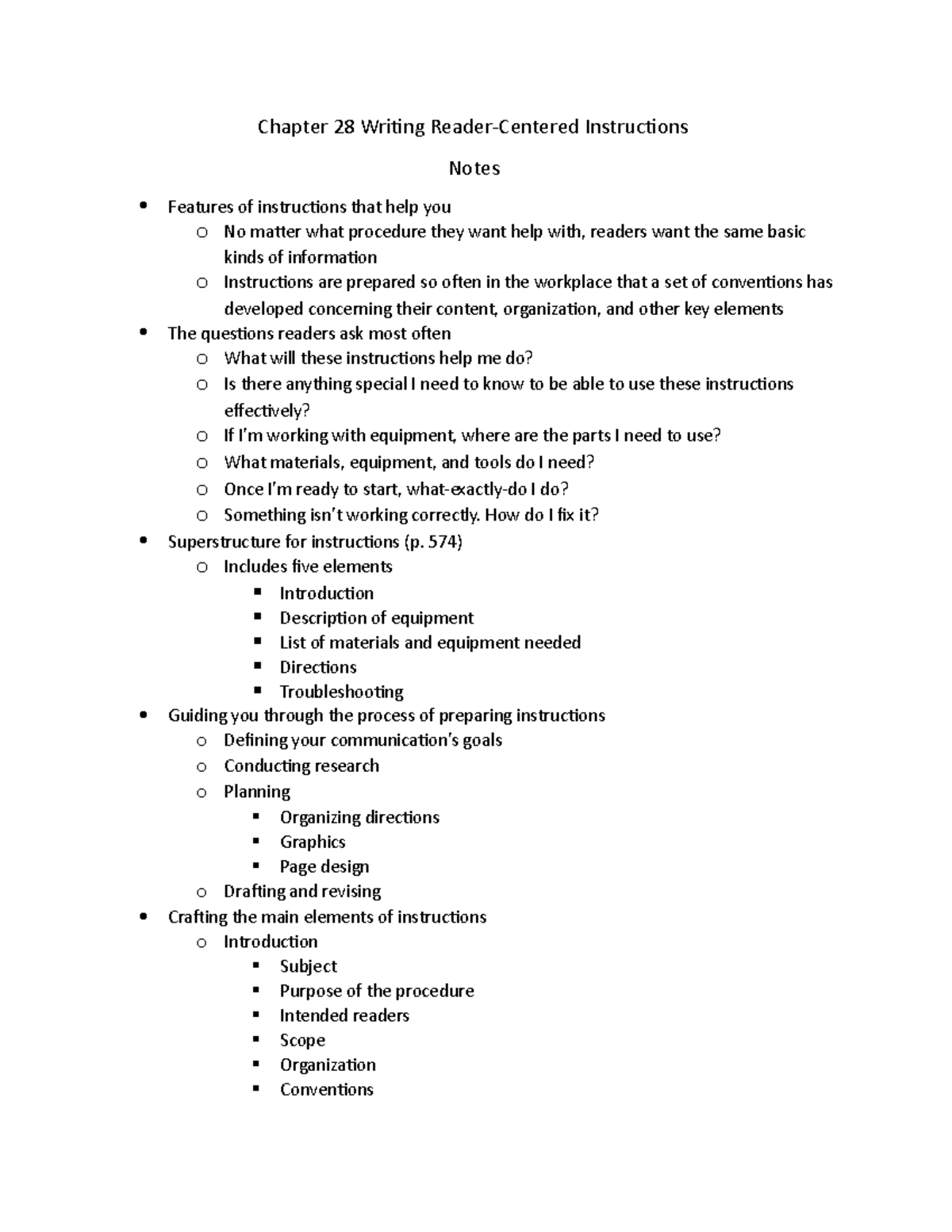 Chapter 28 notes - Chapter 28 Writing Reader-Centered Instructions ...
