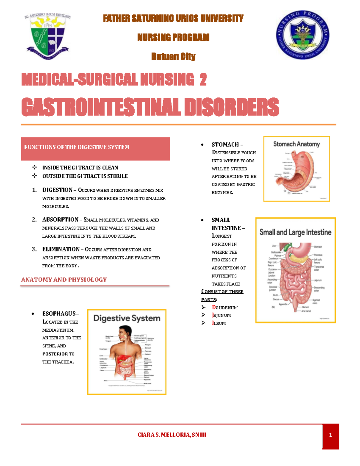 Gastrointestinal- Disorders - FATHER SATURNINO URIOS UNIVERSITY NURSING ...