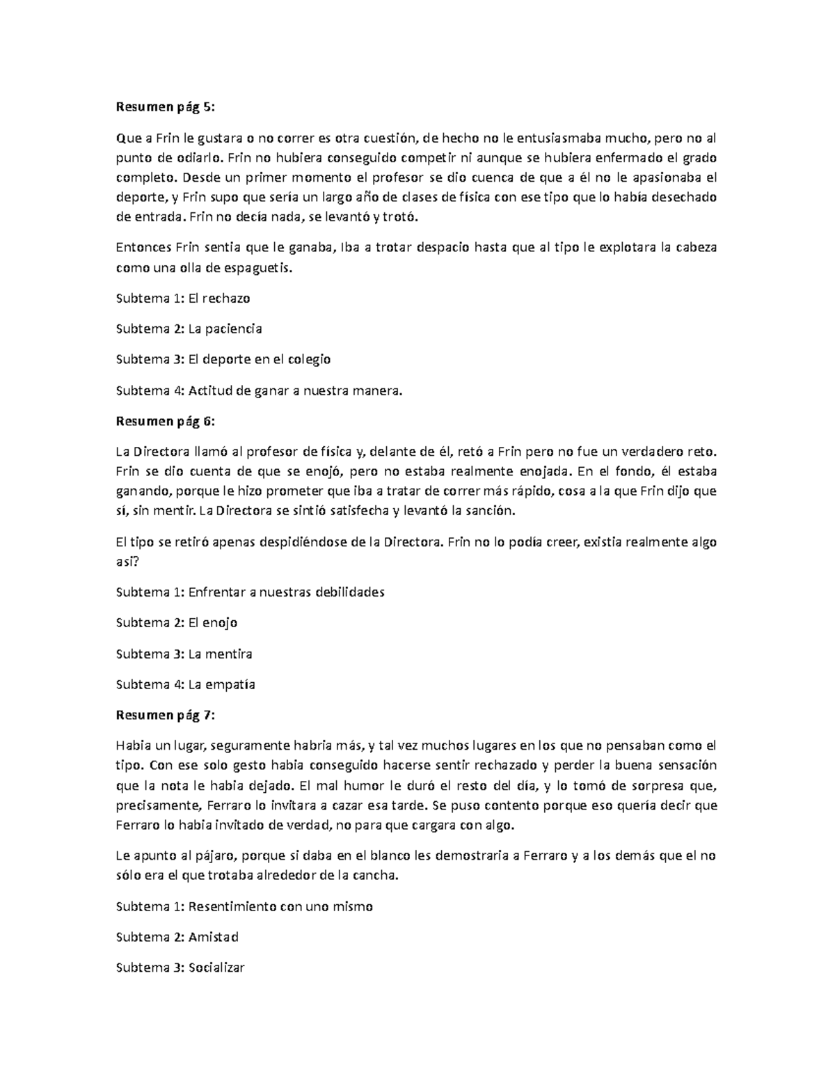 Frin - Frin - Resumen pág 5: Que a Frin le gustara o no correr es otra ...