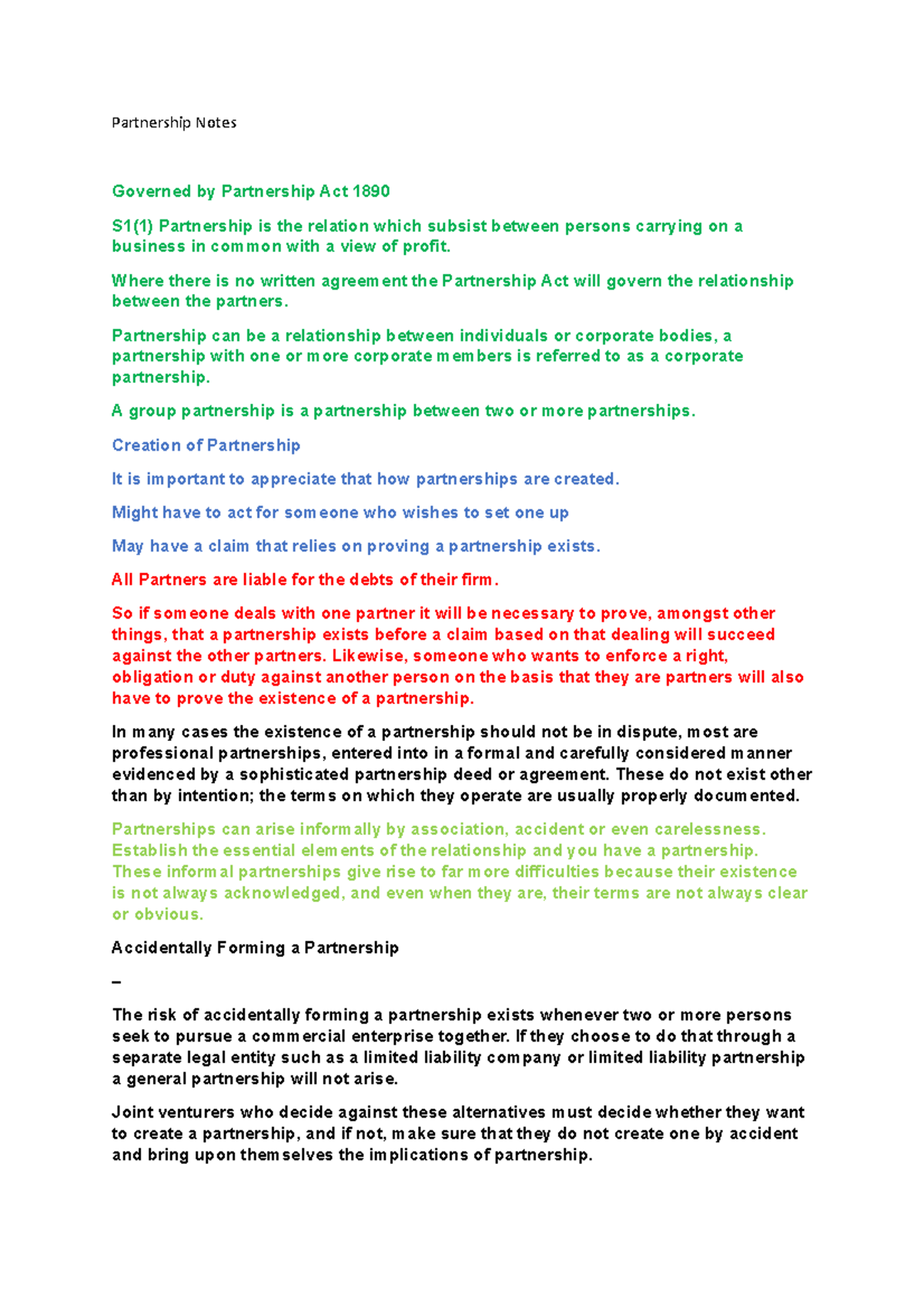 Notes on Partnership - Partnership Notes Governed by Partnership Act ...