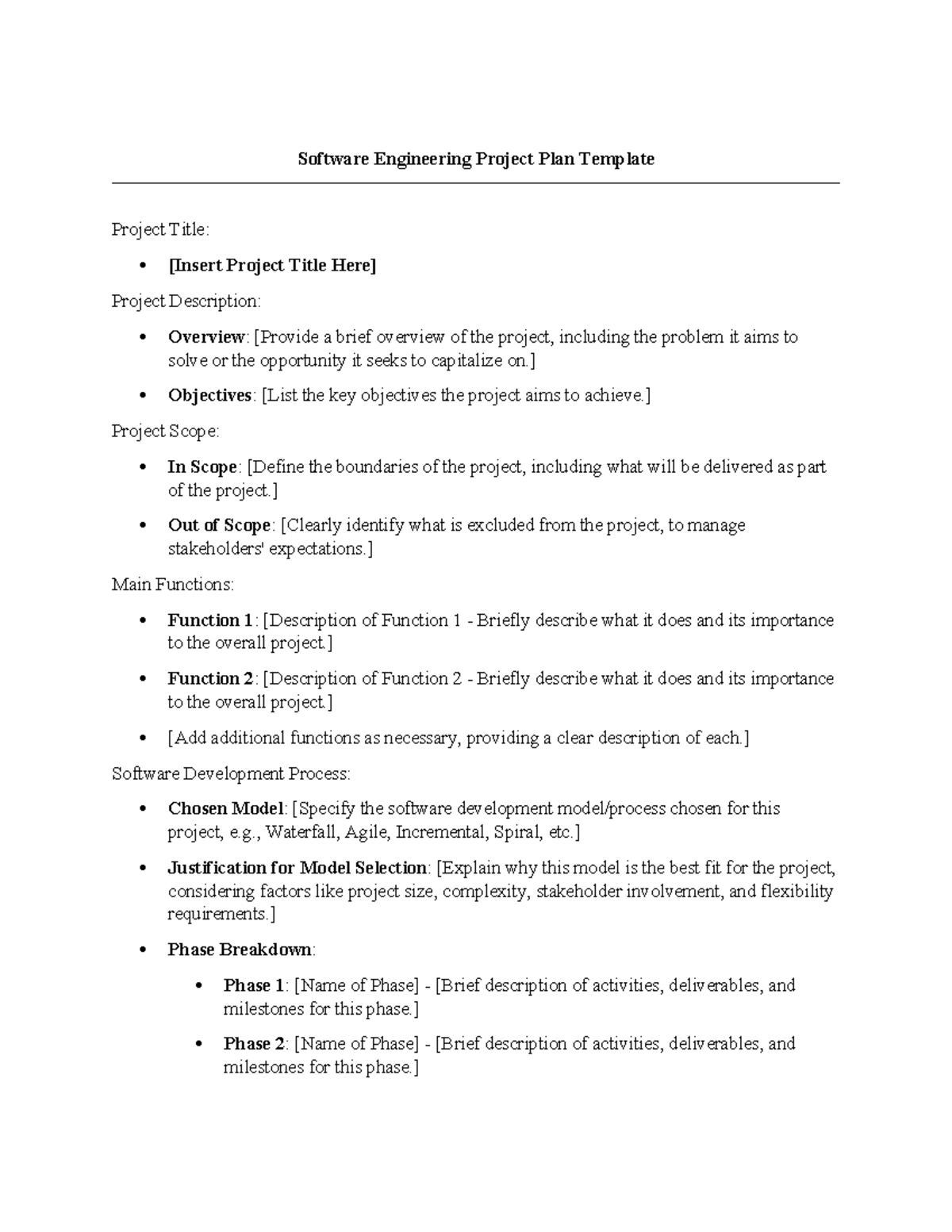 Software Engineering Project Plan Template (1) - Software Engineering ...