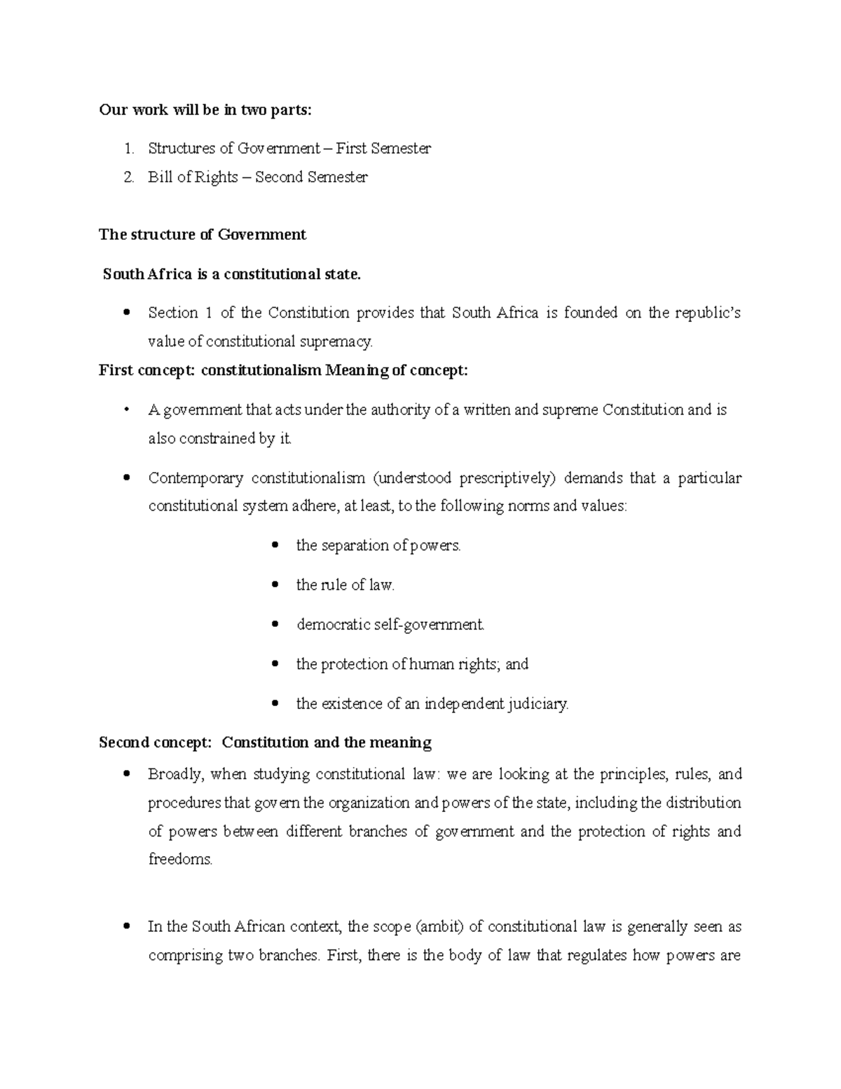 Constitutional Law Notes Our Work Will Be In Two Parts 1 Structures Of Government First 