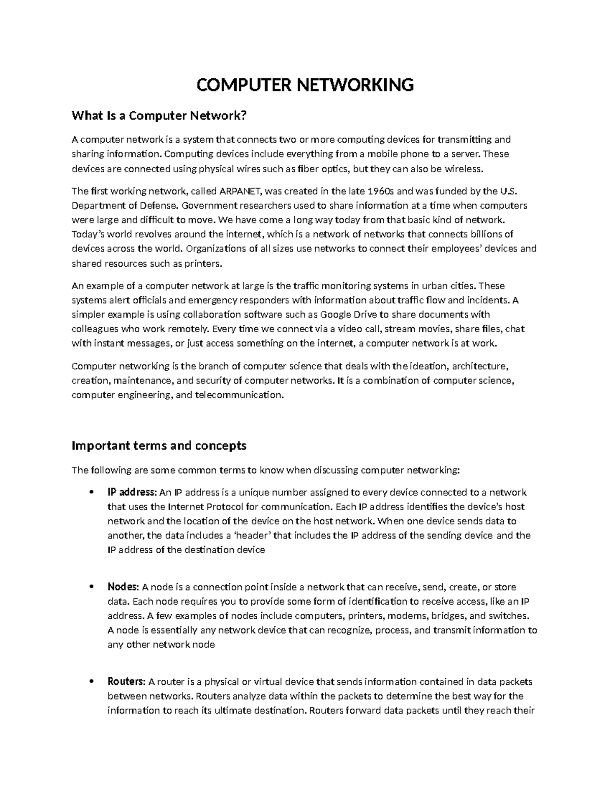Networking - COMPUTER NETWORKING What Is a Computer Network? A computer ...