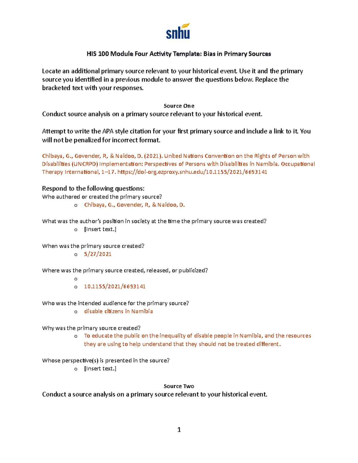 HIS 100 Module Four Activity Bias Template - Use it and the primary ...