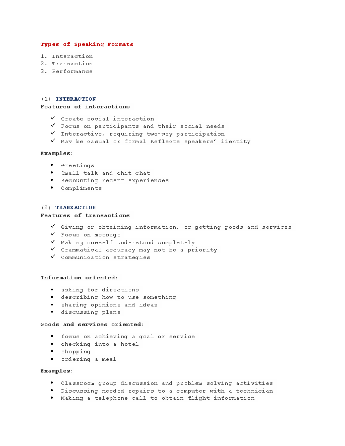 Types-of-Speaking-Formats - Types of Speaking Formats 1. Interaction 2 ...