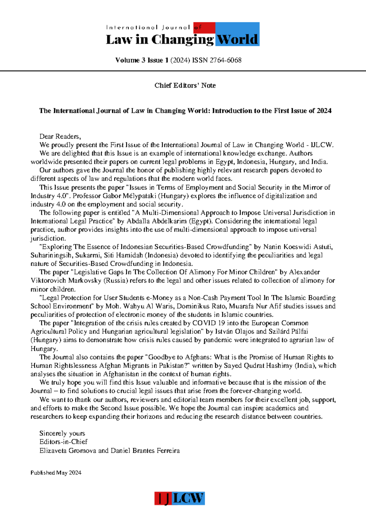 Introduction to the first issue of 2024 - Volume 3 Issue 1 (202 4 ...