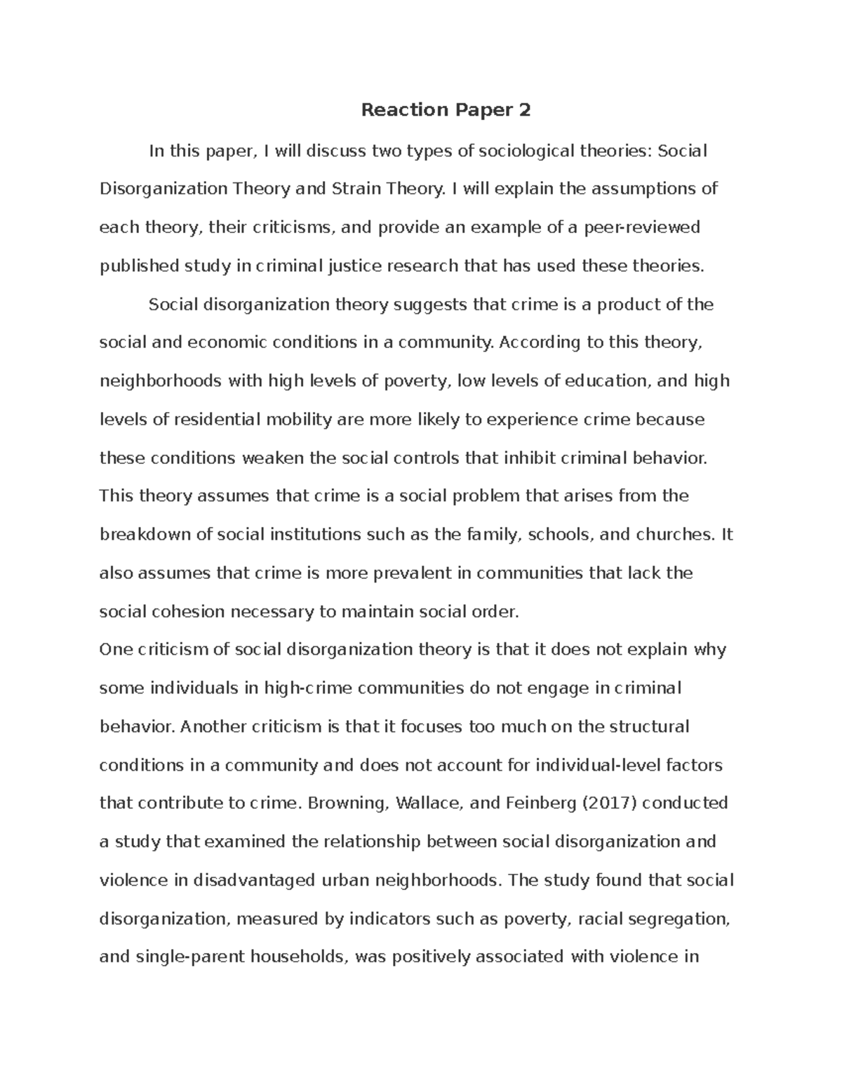 Reaction Paper 2 - I will explain the assumptions of each theory, their ...