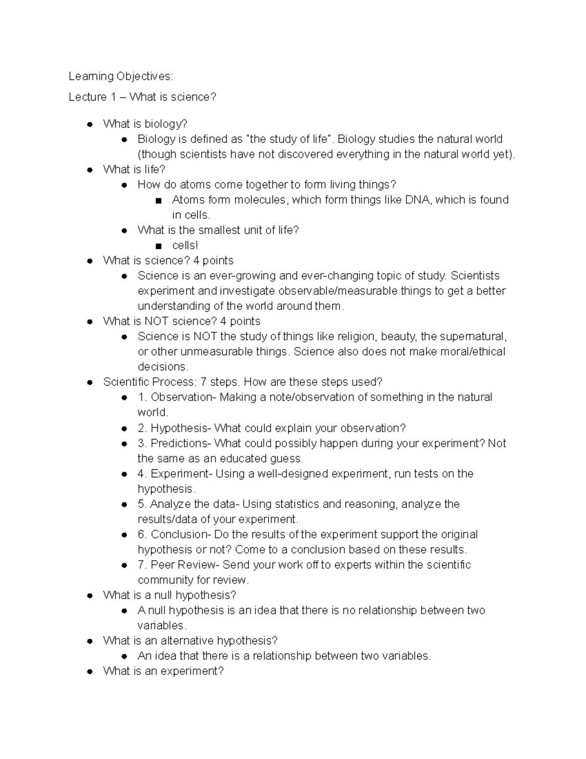 Learning Objectives 1 - week 1 review of materials - Learning ...