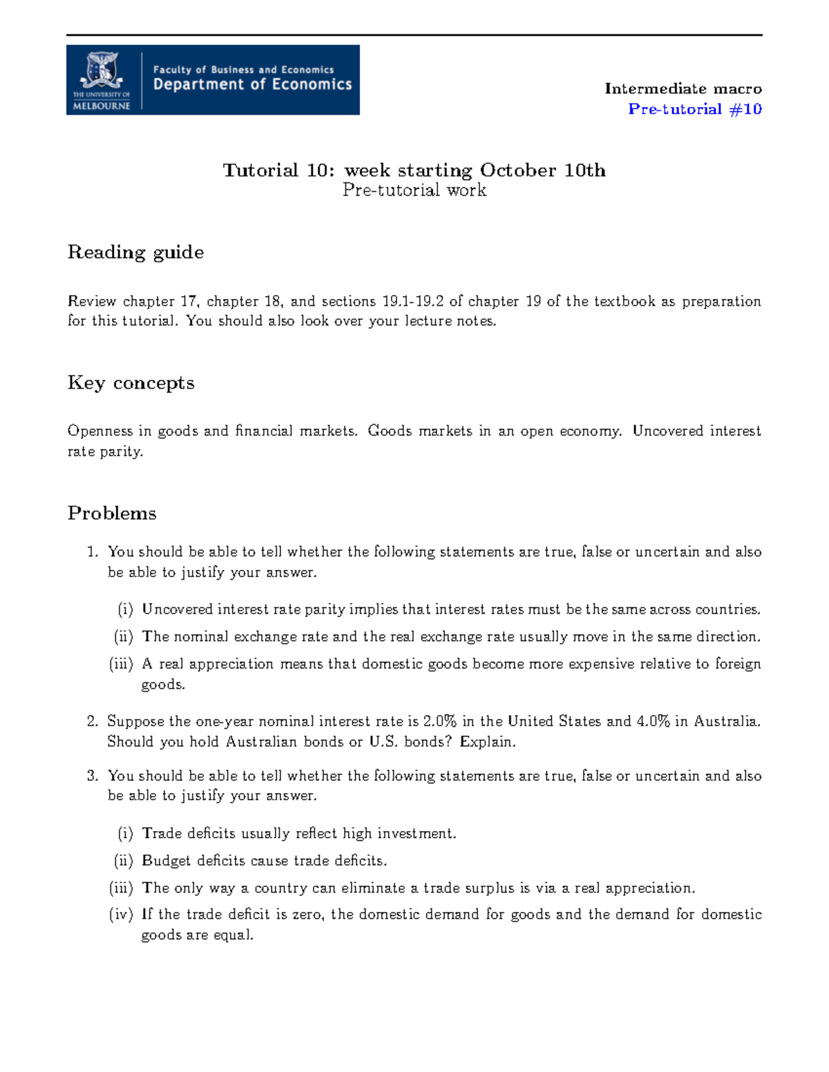 Pretutorial 10 - week 10 - Intermediate macro Pre-tutorial # Tutorial 10: week starting October ...