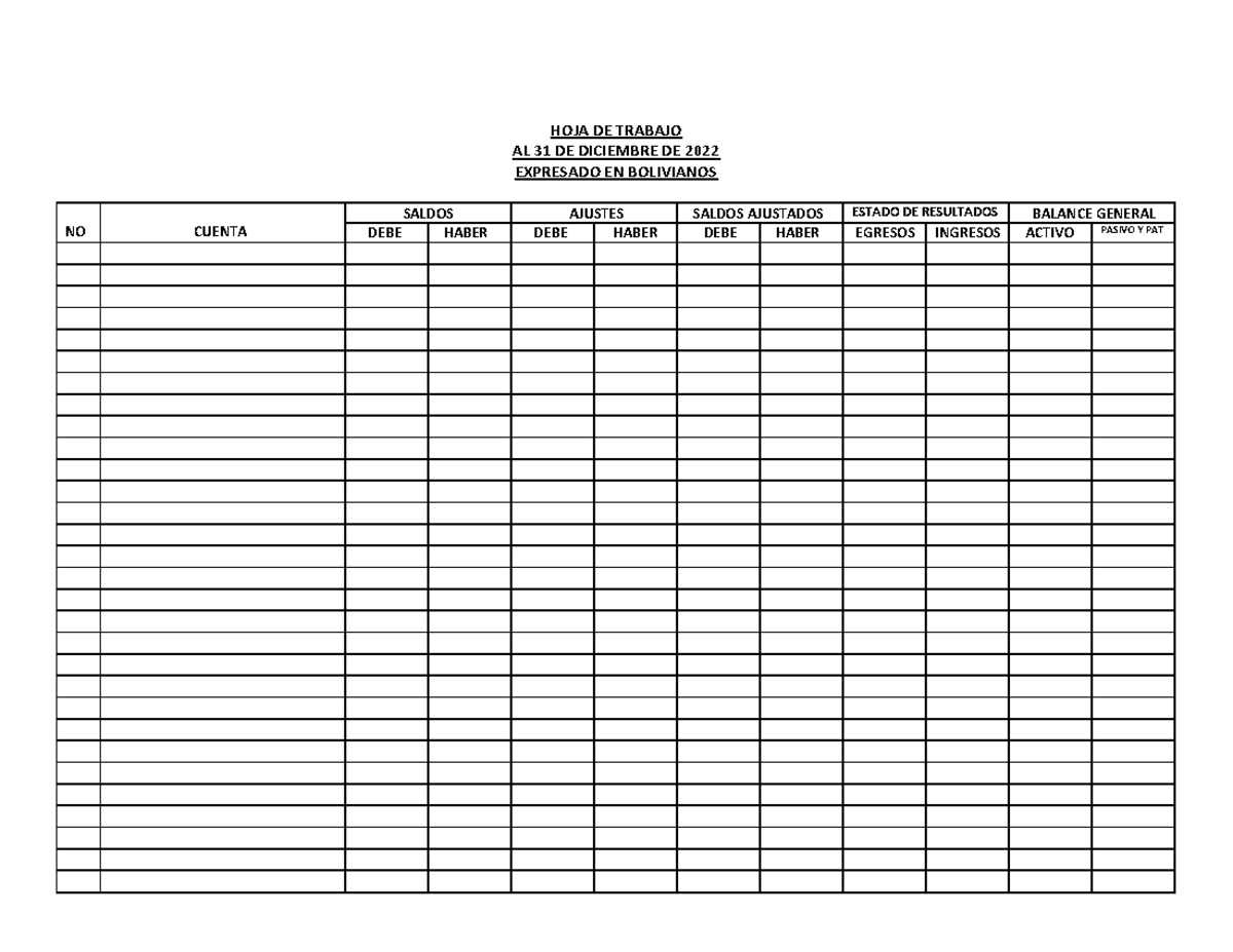 Hoja de Trabajo contabilidad basica formato para llenar - Contabilidad ...