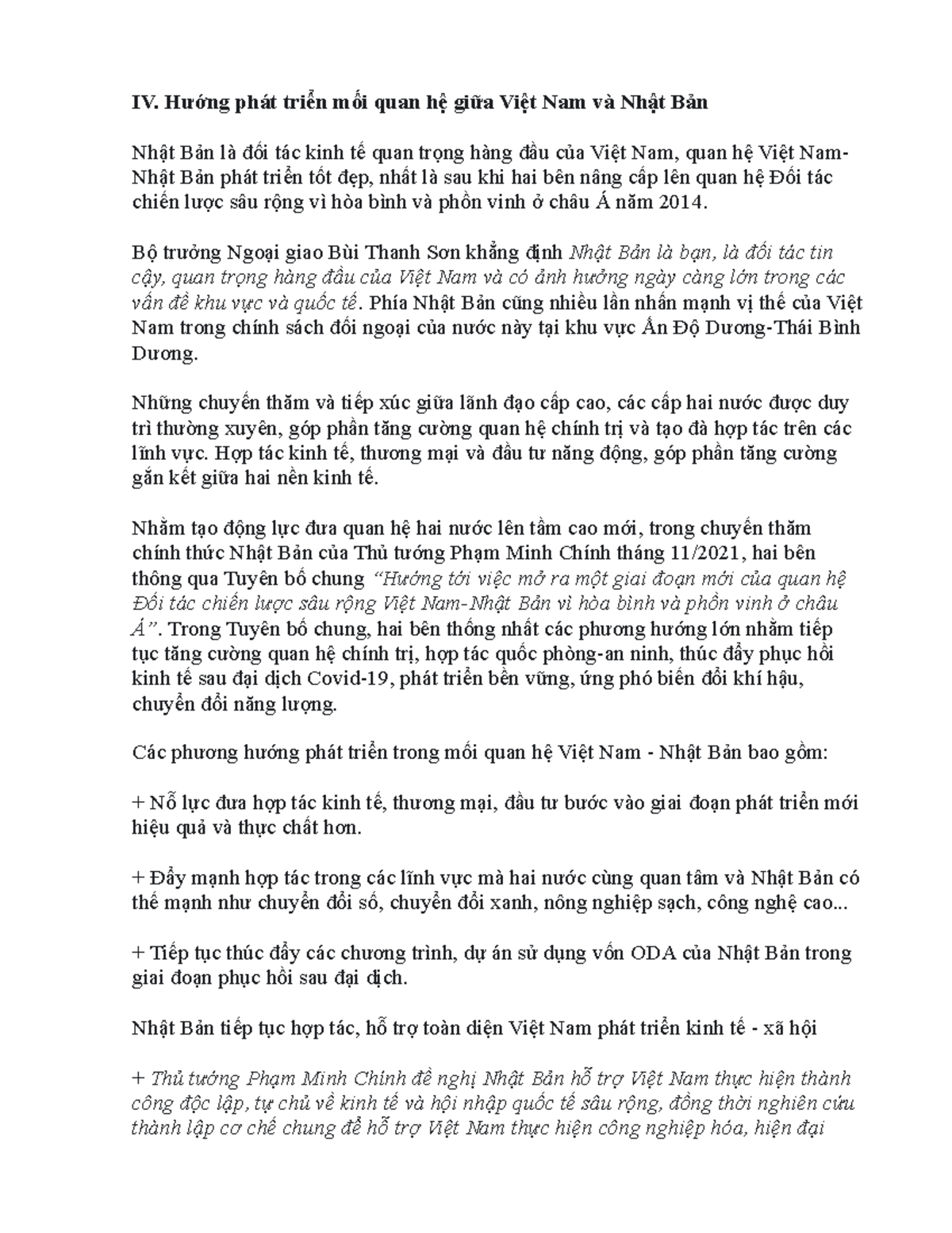 IV Hướng phát triển mối quan hệ VN-NB - IV. Hướng phát triển mối quan hệ giữa Việt Nam và Nhật ...