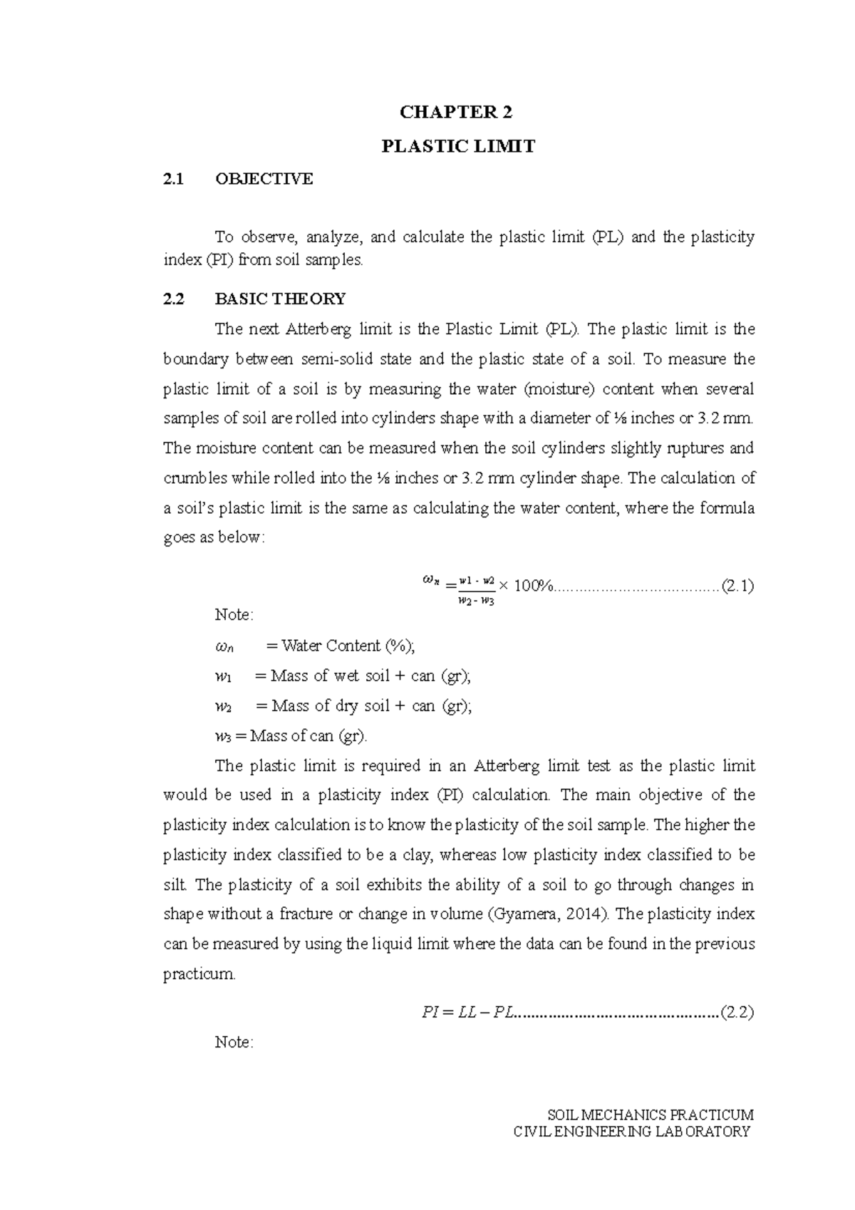 Soil Mechanic Plastic Limit Practicum - Binus - Studocu