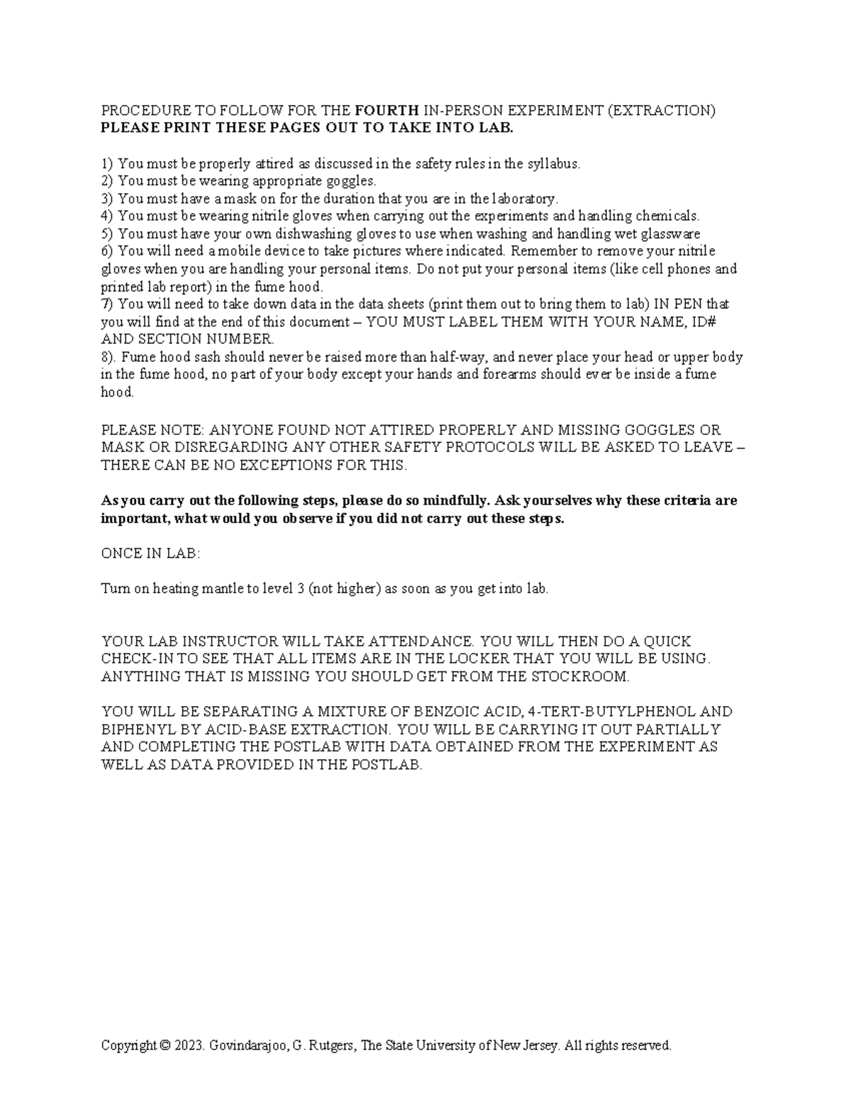 Procedure TO Follow FOR THE Fourth IN- Person Experiment - PROCEDURE TO ...