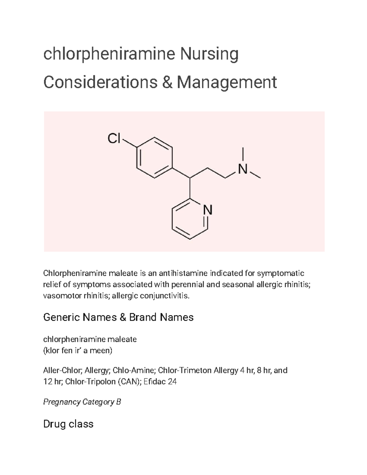 Chlorpheniramine Nursing - chlorpheniramine Nursing Considerations ...