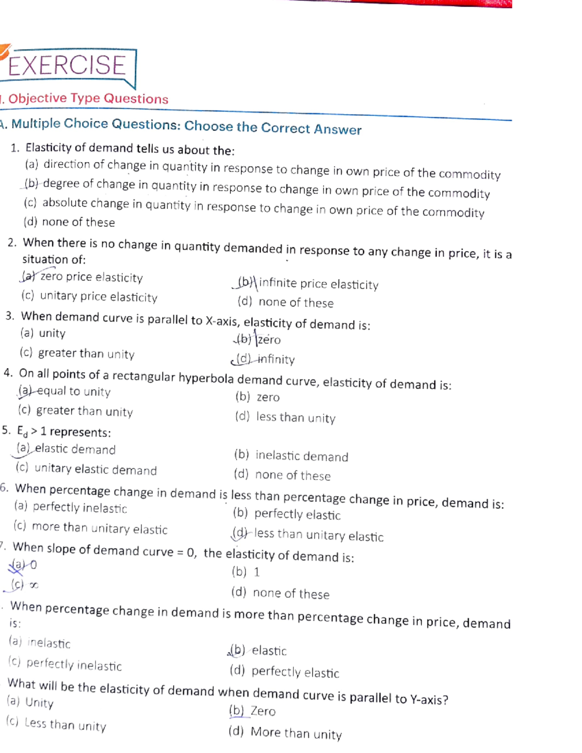 Objective question of elasticity of demand - EXERCISE Objective Type ...